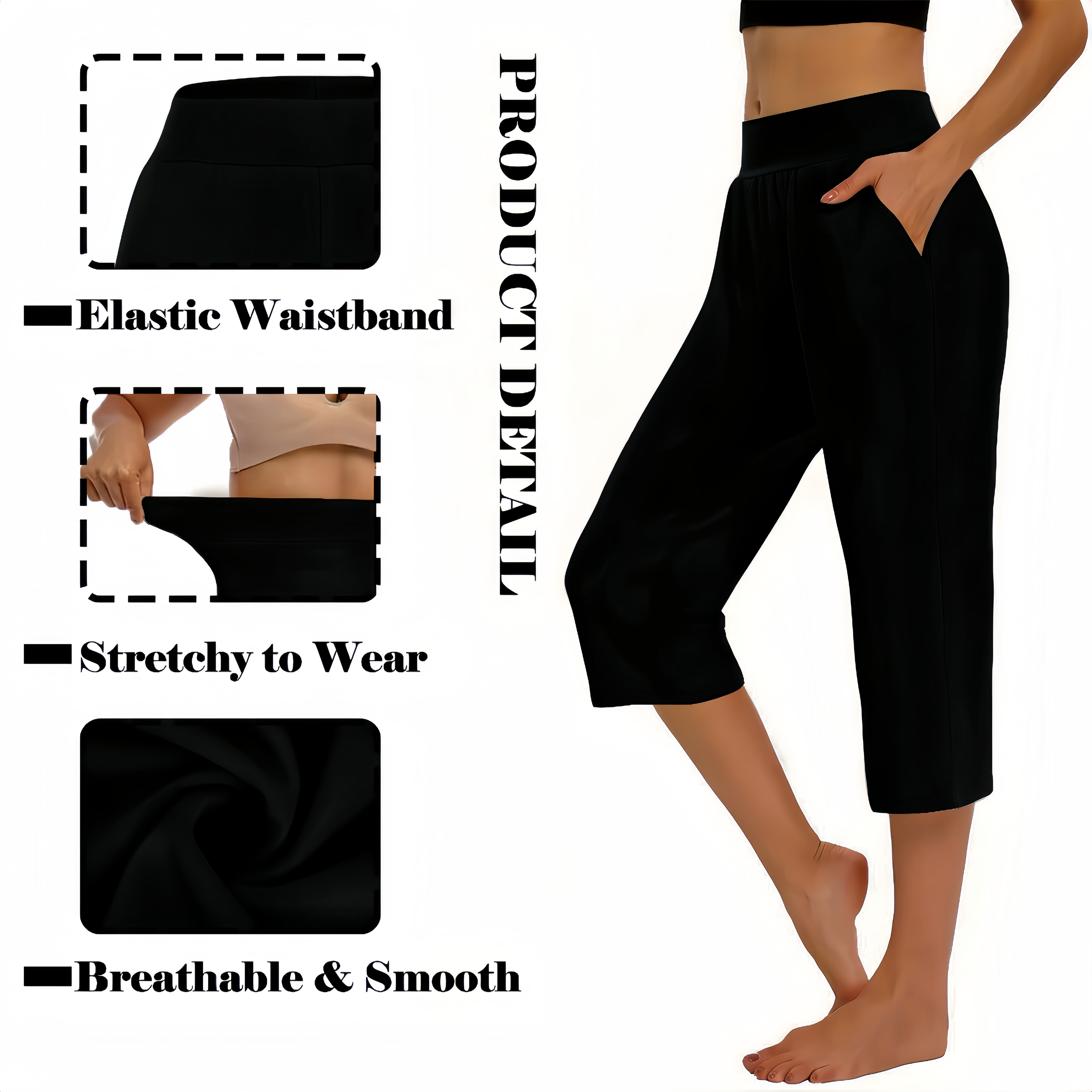 TrendVibe365 Yoga Capris for Women Workout Trousers Stretchy Yoga Capris Workout Mid Rise ...