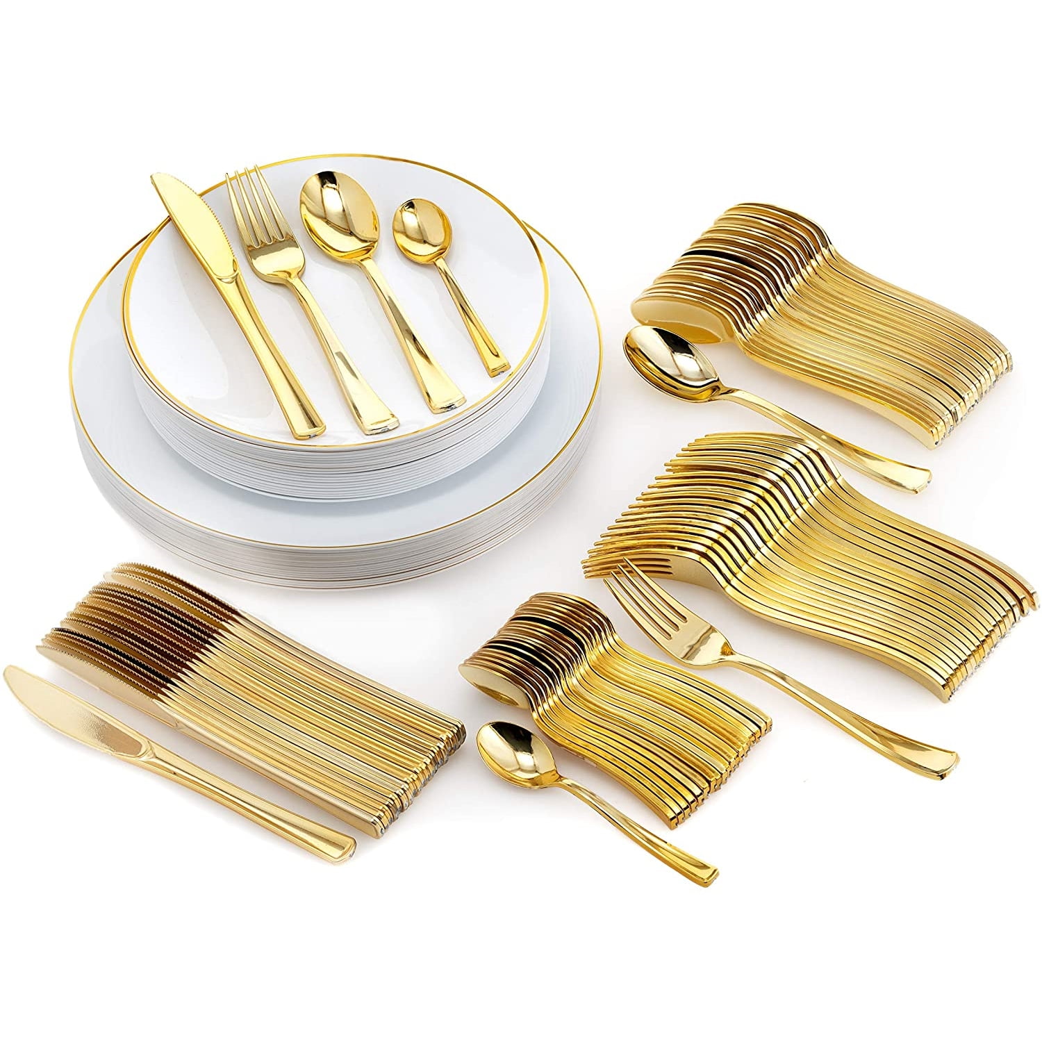 Crown Display 120-Piece Elegant Disposable Dinnerware Set for 20 Guests ...