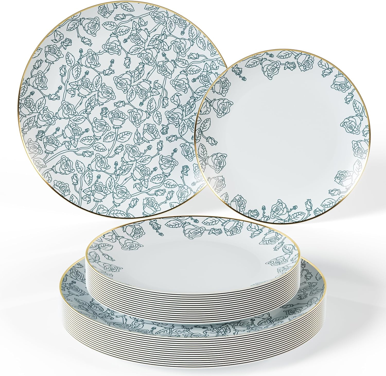 Trendables 200 Piece Plastic Disposable Plates Set For 100 Guests I 100 ...