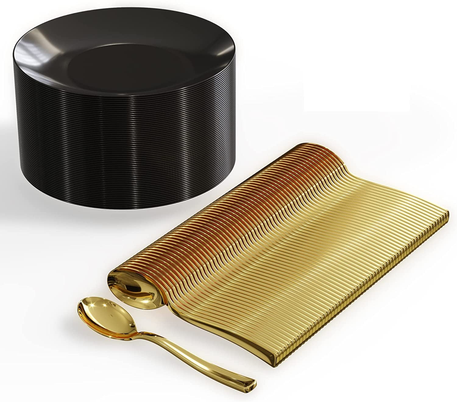 Trendables 240ct Disposable Dessert Plates with Gold Plastic Spoons ...