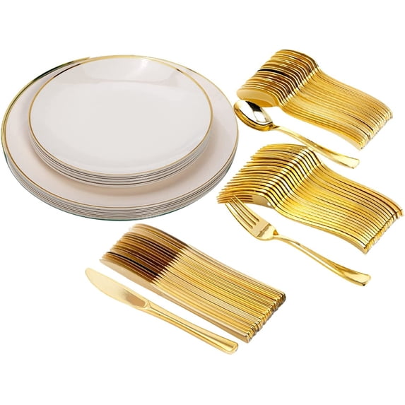 Trendables Disposable Dinnerware Set - Ivory 200 ct, Includes 40 ...