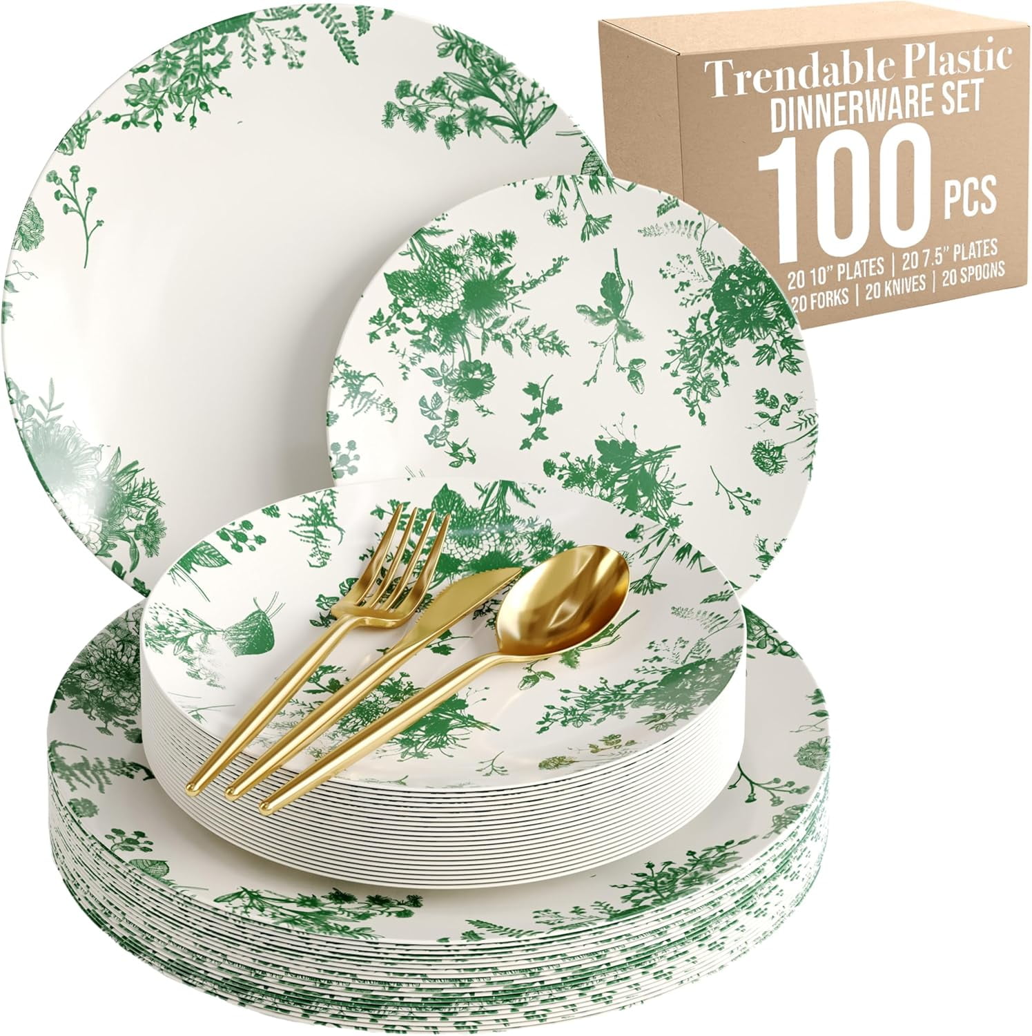 Trendables Fancy Plastic Dinnerware Sets 100 Pc Set 20 Guests Gold ...