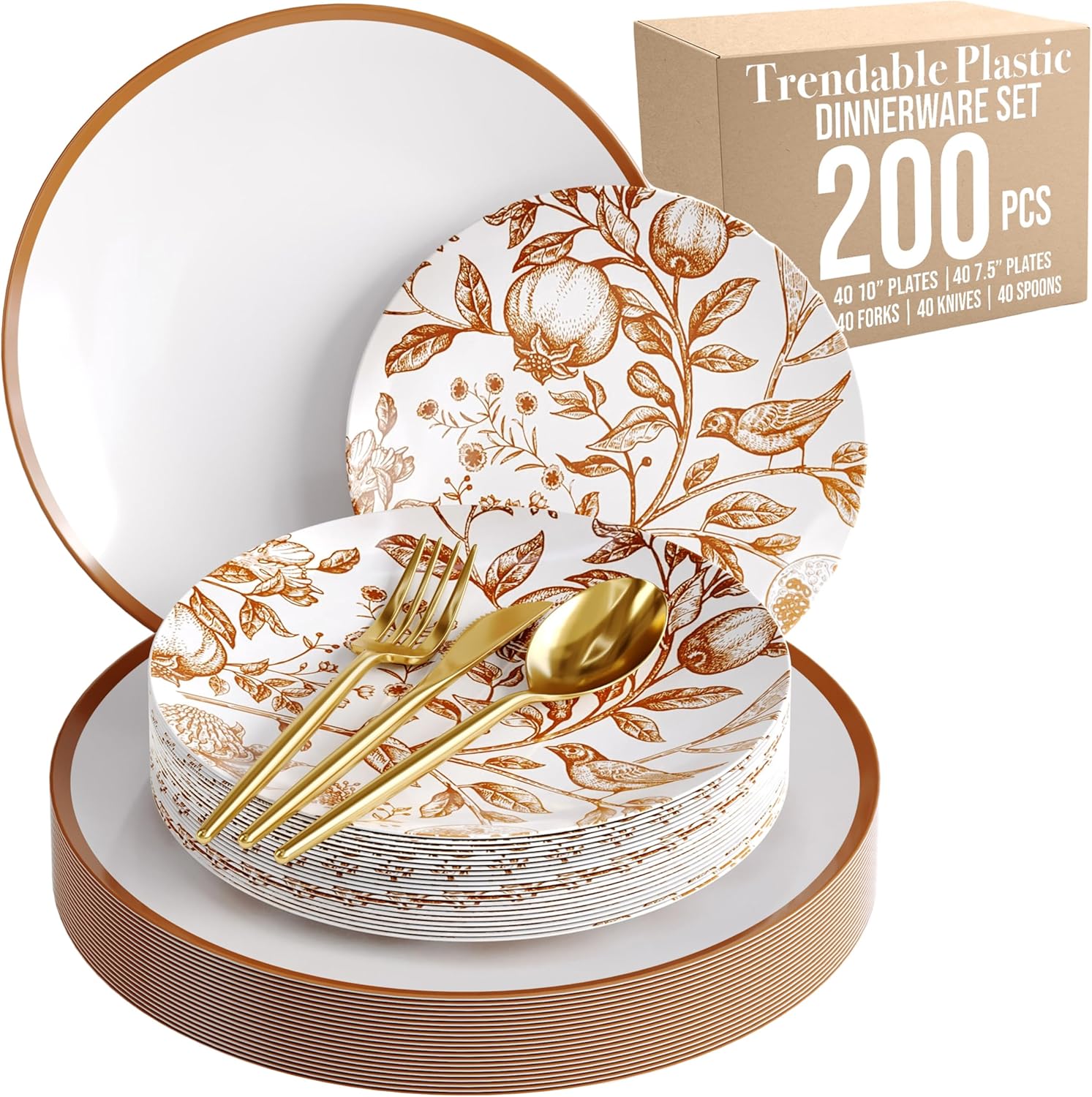 Trendables Fancy Plastic Dinnerware Sets 200 Pc Set 40 Guests Gold ...