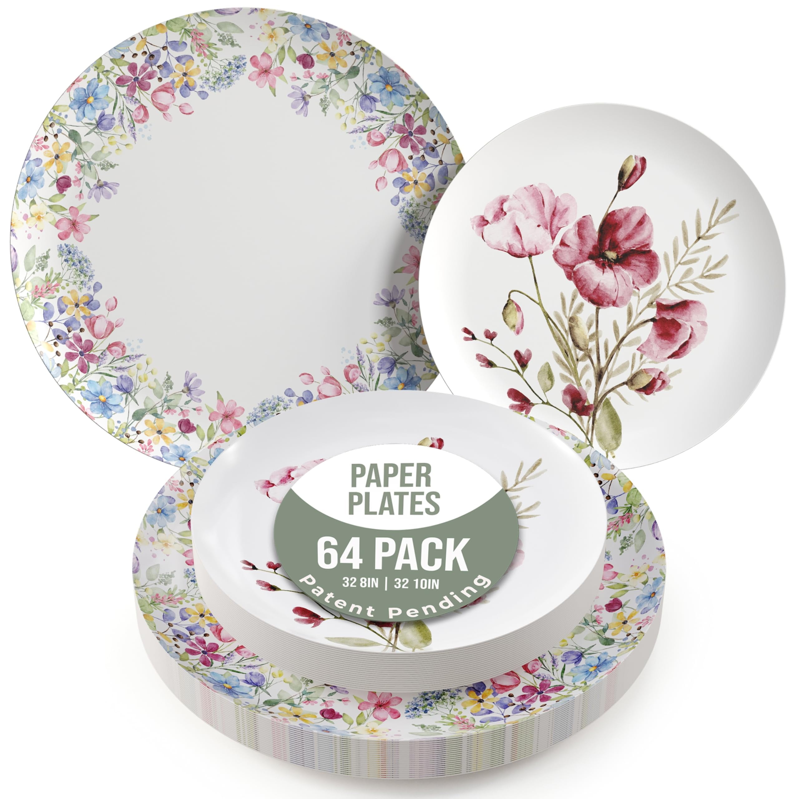 Trendables Heavy Duty Paper Plates Set For 32 Guests - 32 Each Of 8 ...