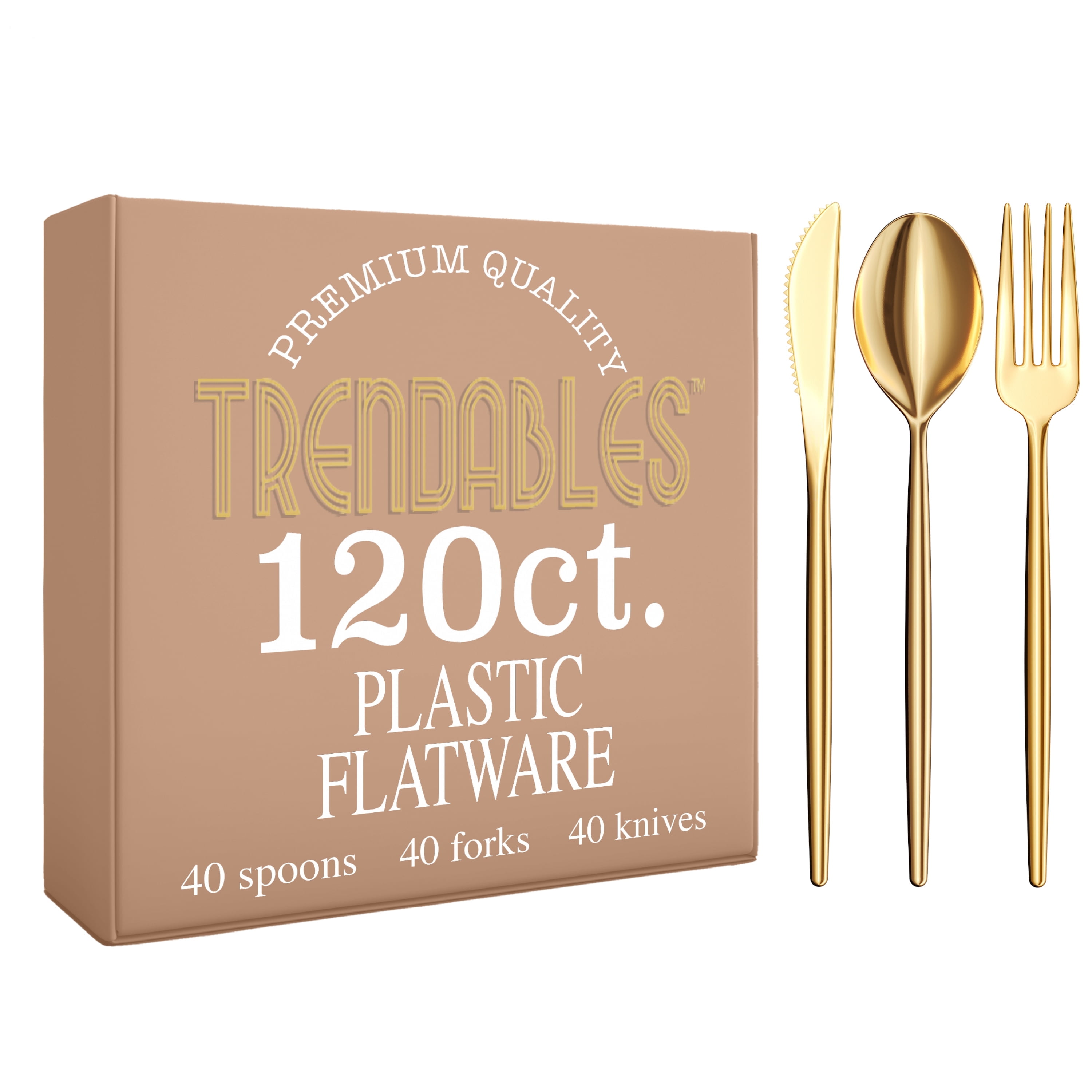 Crown Display Plastic Forks and Spoons 120 Combo Pack Gold Disposable ...