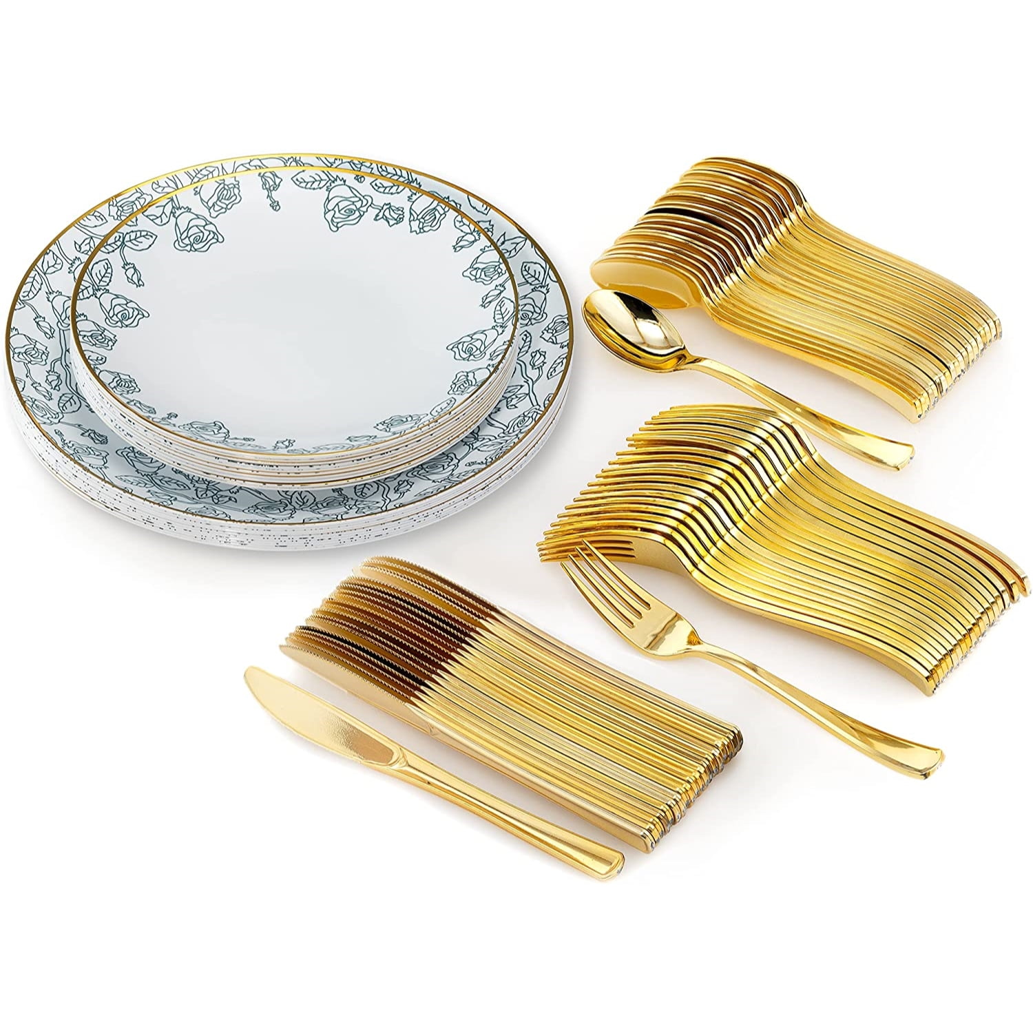 Trendables Rose Design Disposable Dinnerware Sets, Plastic Dinner ...