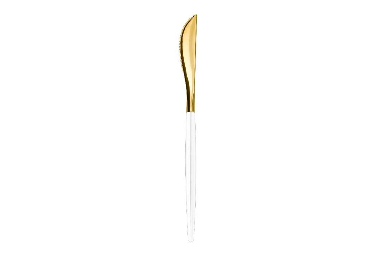 Trendables Two Tone White / Gold Plastic Knives Wedding Cutlery 20ct ...