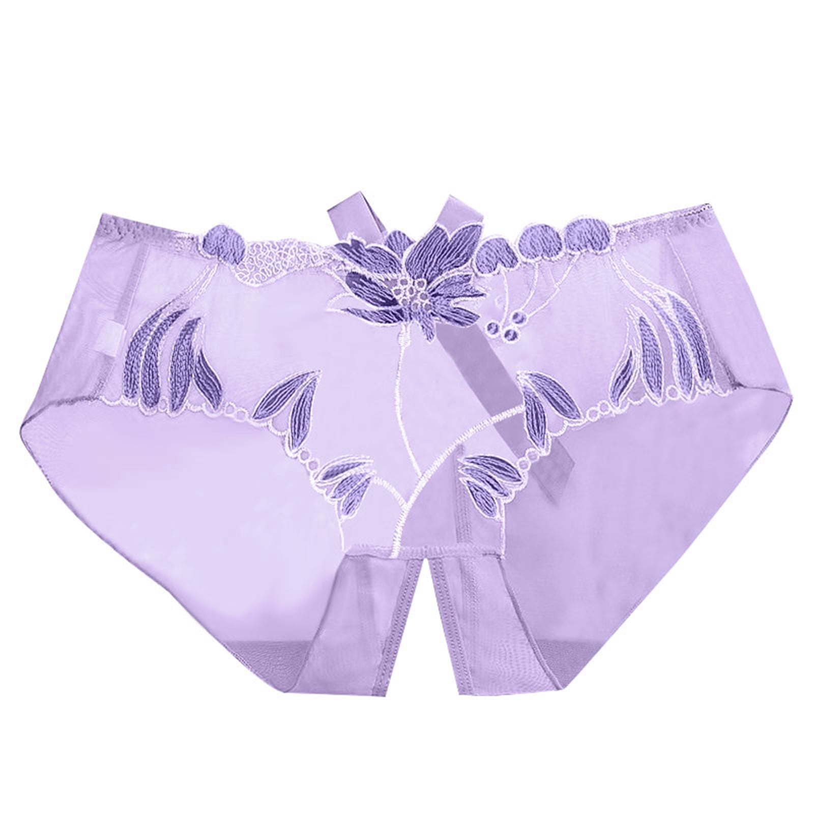 Trendelle Sexy Crotch Open Briefs Women Floral Embroidered Sheer Thin ...