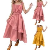 Trendfront Girls High-Low Maxi Dress Long Sleeveless Square Neck Solid ...