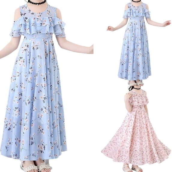 Trendfront Little Girls Floral Sundress Maxi Sleeveless Crew Neck ...