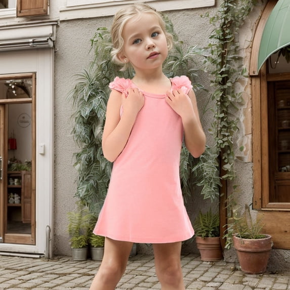 Trendfront Little Kids Fit&Flare Dress Mini Sleeveless Scoop Neck Solid ...
