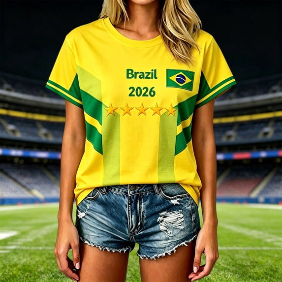 Trendfront Women's Brazil 2026 Letter Print Top Linear Graphic Short ...