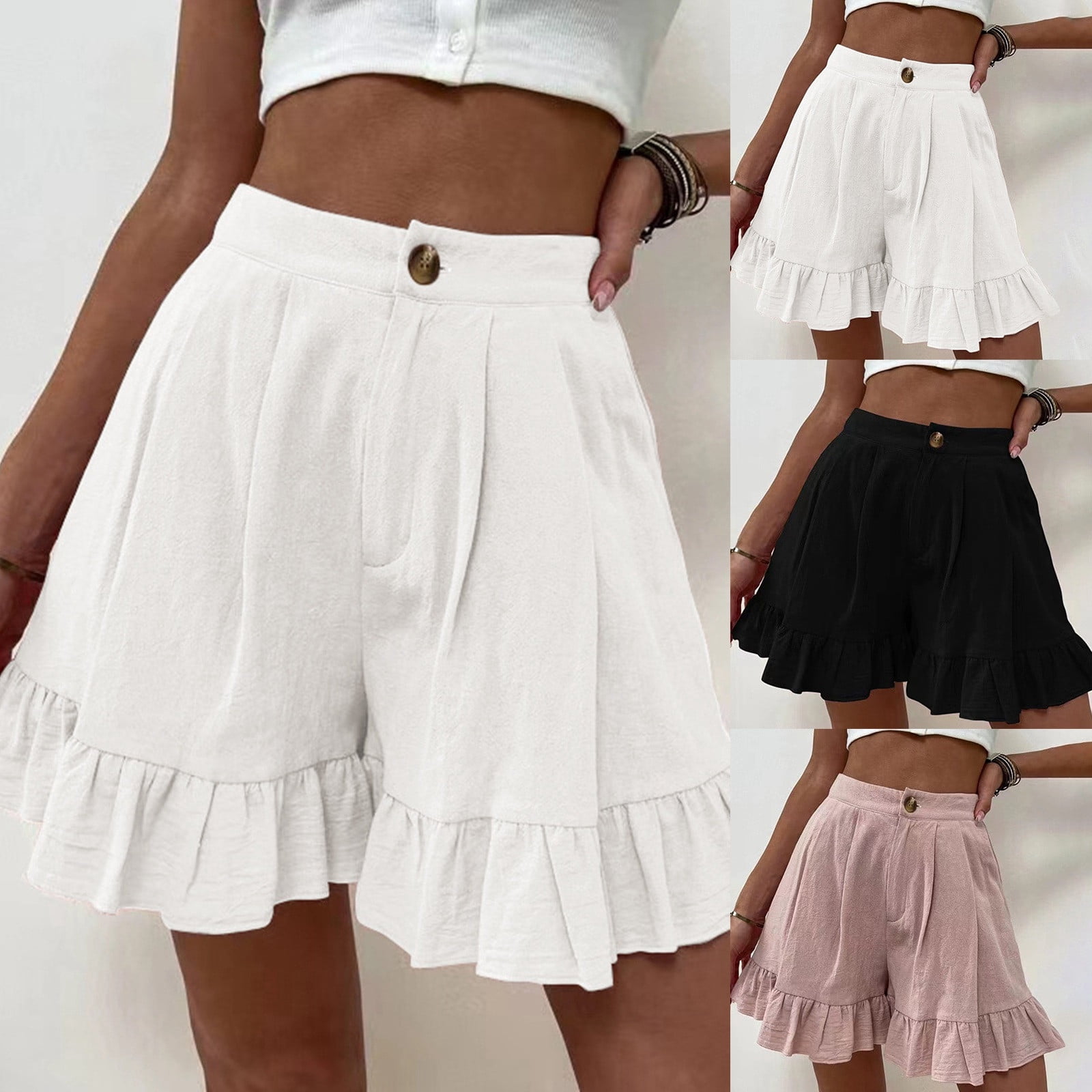 Trendfront Women's High Waisted Ruffle Hem Wide Leg Shorts Loose Fit ...
