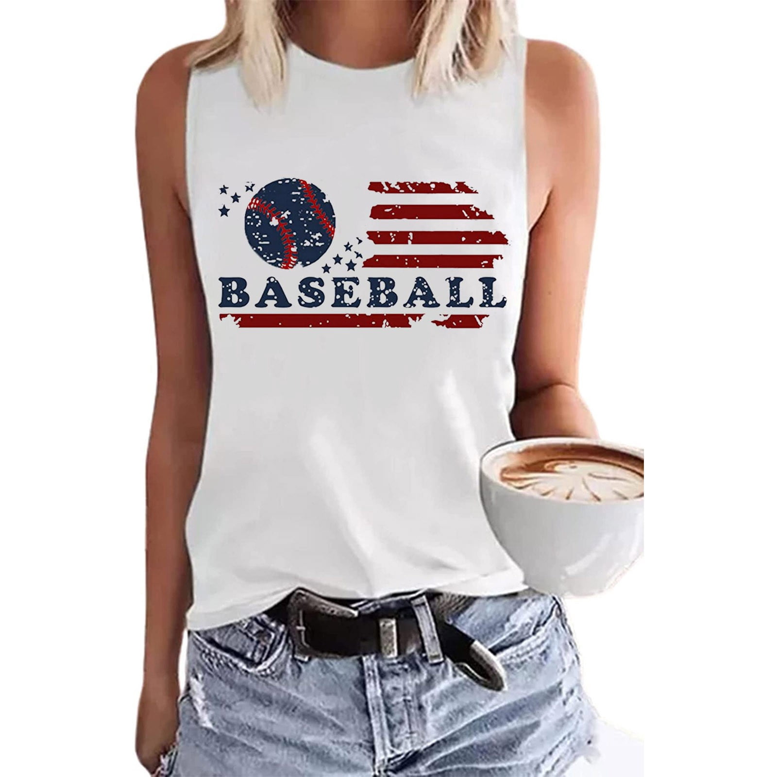 Trendfront Womens Baseball Graphic Tops Patriotic Print Sleeveless ...