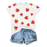 Trendfront Womens Strawberry Print Tee Casual Graphic T Shirts Fashion ...