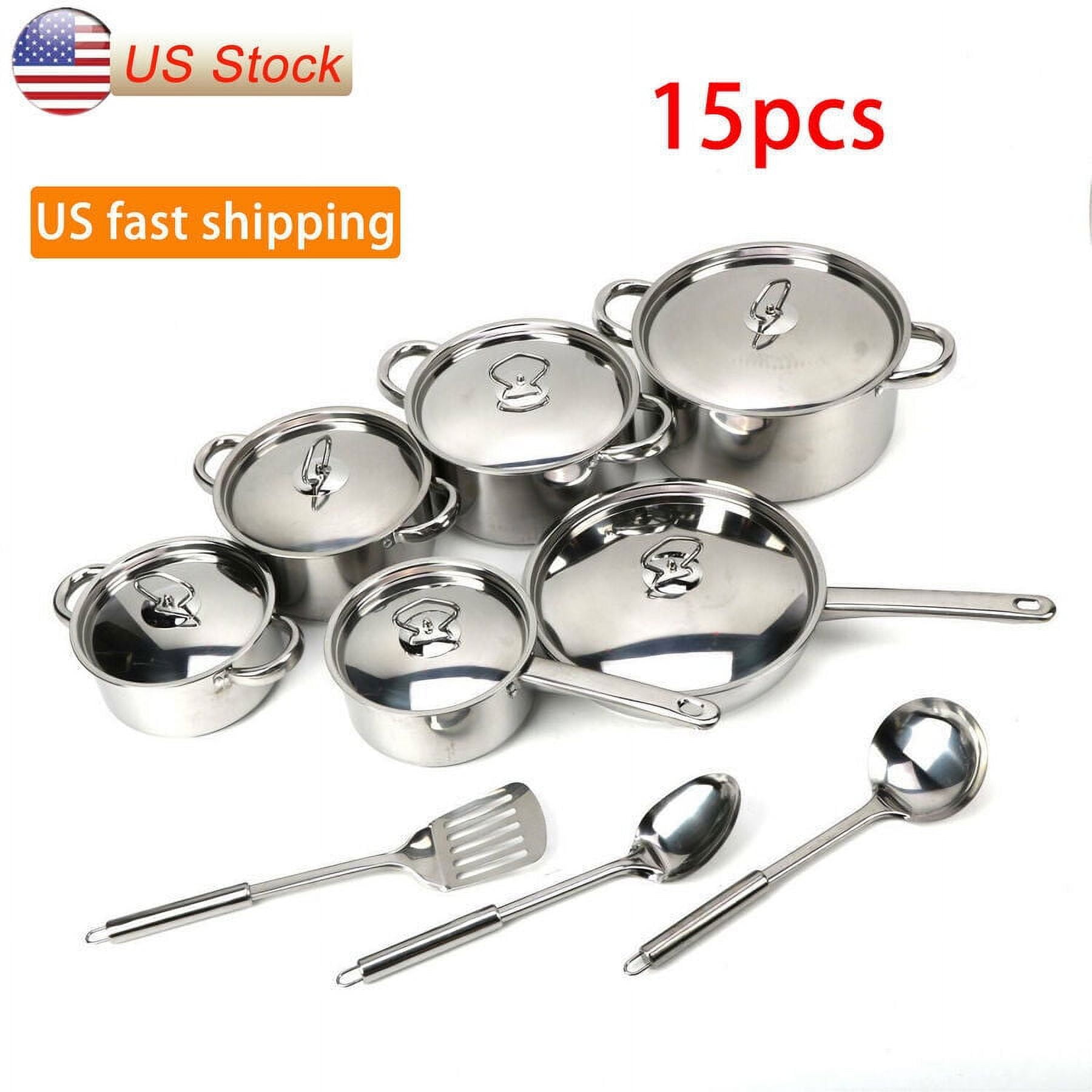 Walmart Stainless Steel 15 Piece Kitchen Induction Cookware Pots and ...