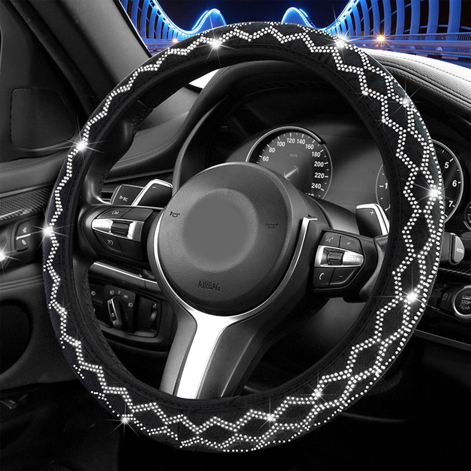Trending Deal, Topliu Diamonds Elastic Steering Wheel Cover, Universal ...