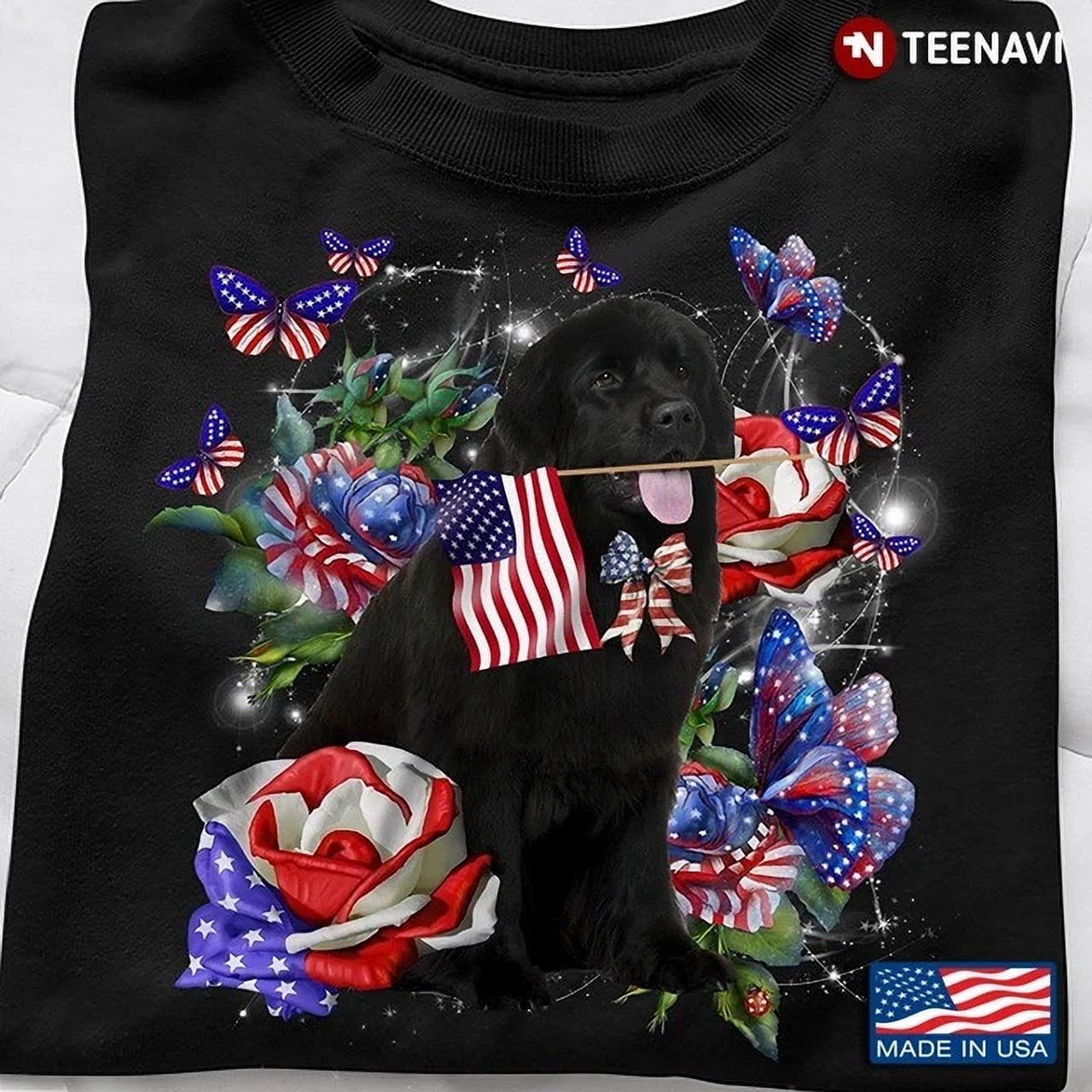 Trending Tee With Newfoundland Dog American Flag Roses Butterflies ...
