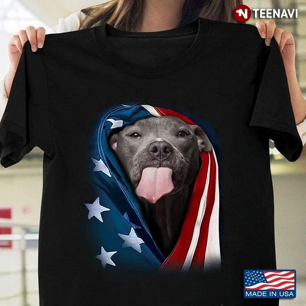 Trending Tee With Pit Bull Sticking Out Tongue American Flag The 4Th Of ...