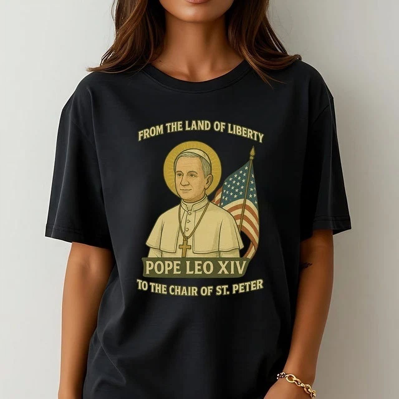 Trending Tee With Pope Leo Xiv From The Land Of Liberty Shirt First ...