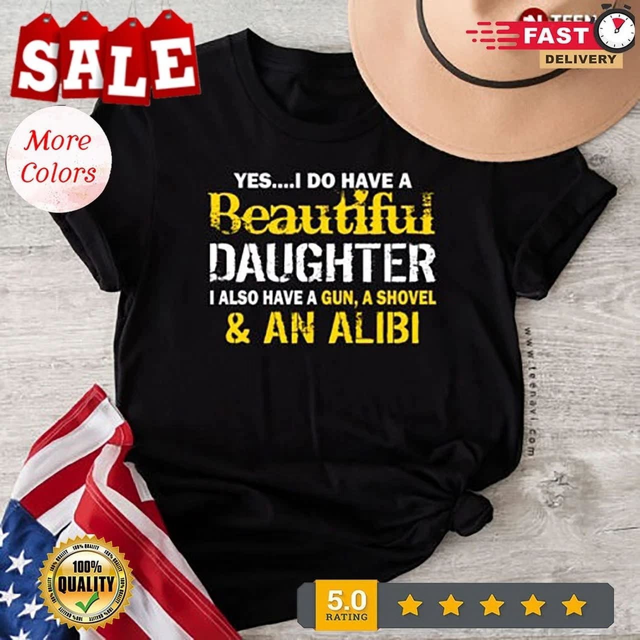 Trending Tee With Protective Dad Beautiful Daughter Warning T-Shirt ...