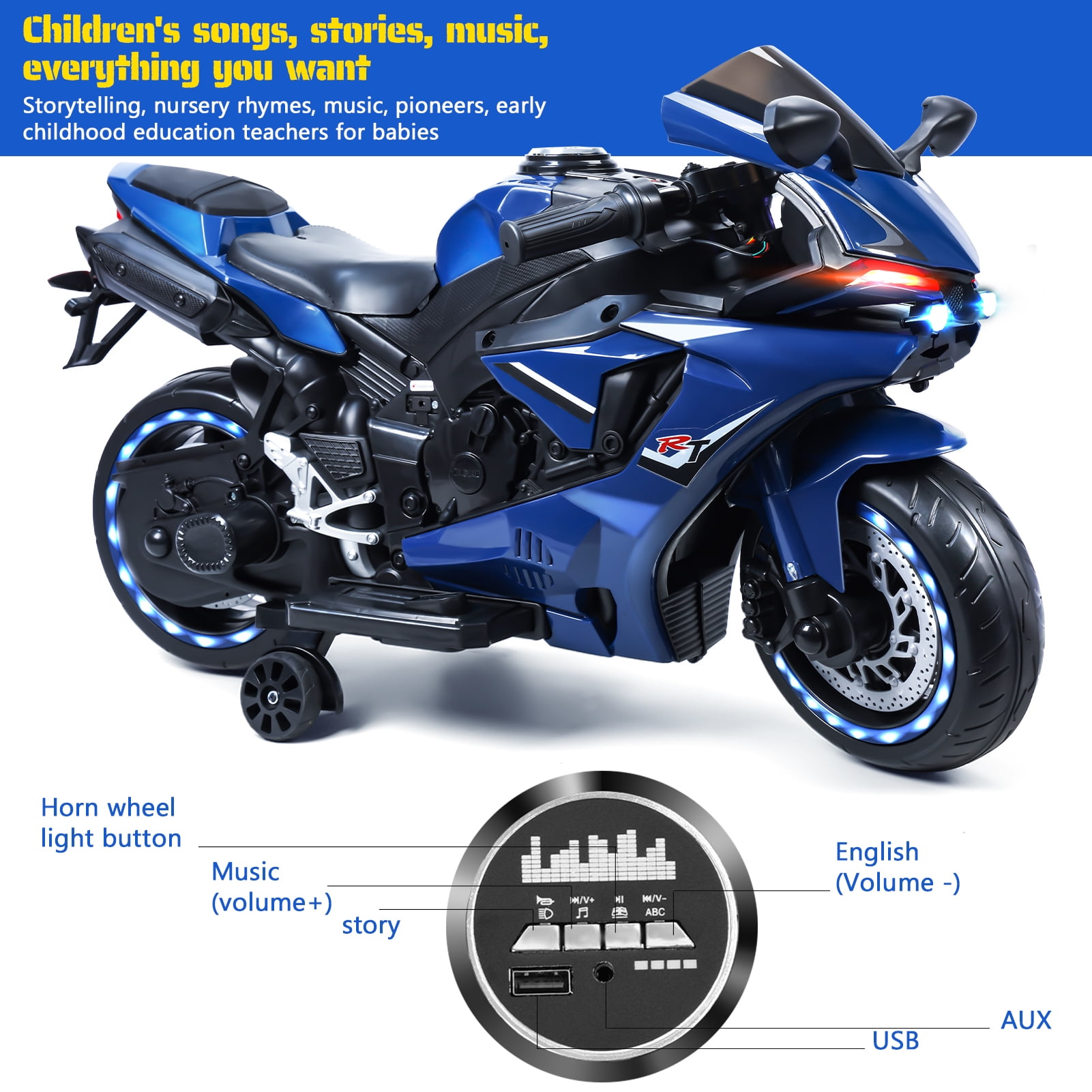 Trendix 12V Electric Motorcycle for Kids with Auxiliary Wheels, Speed ...
