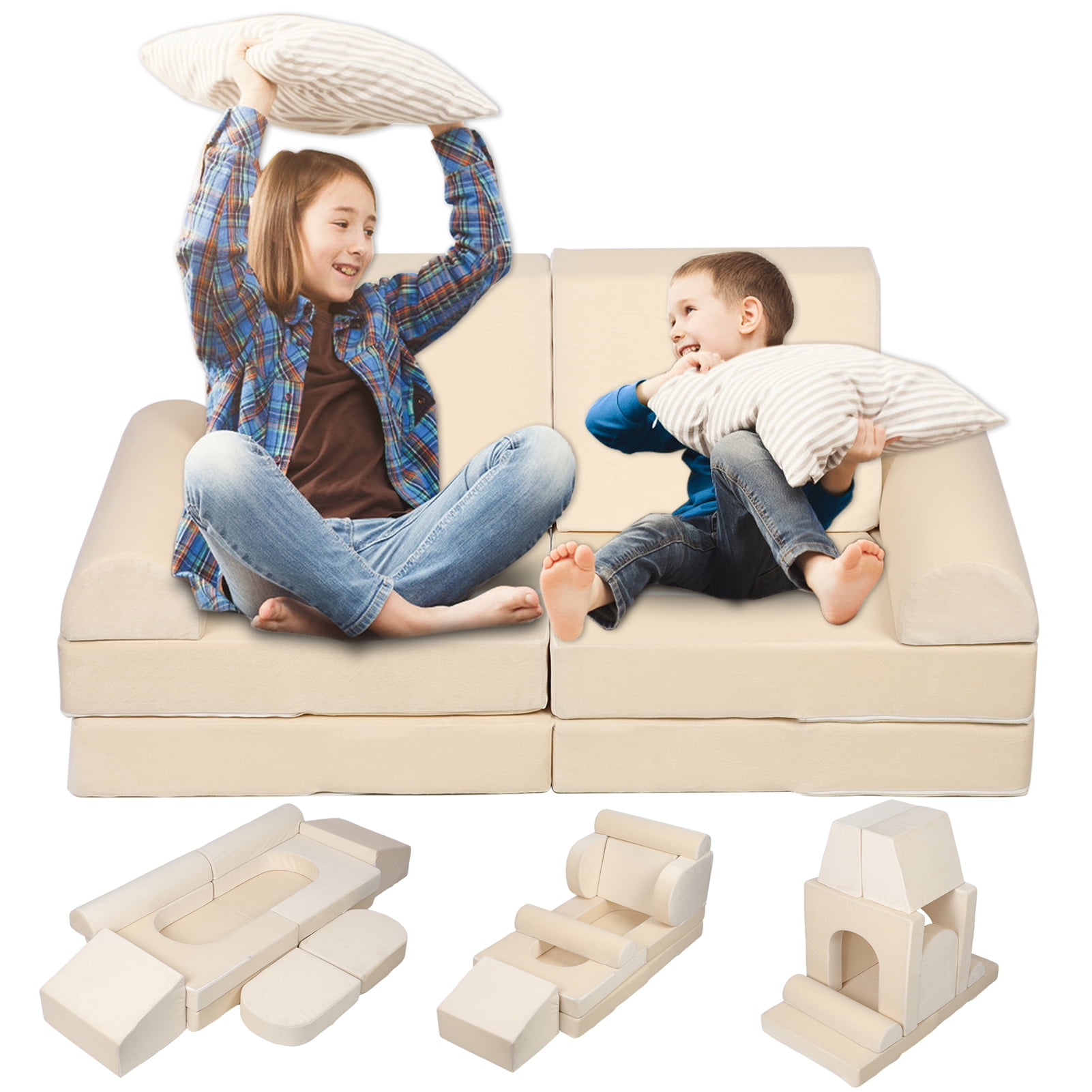 Trendix 2-in-1 Modular Kids Play Couch, Double Sofa, Sponge Filling Block Play Couch, Detachable ...