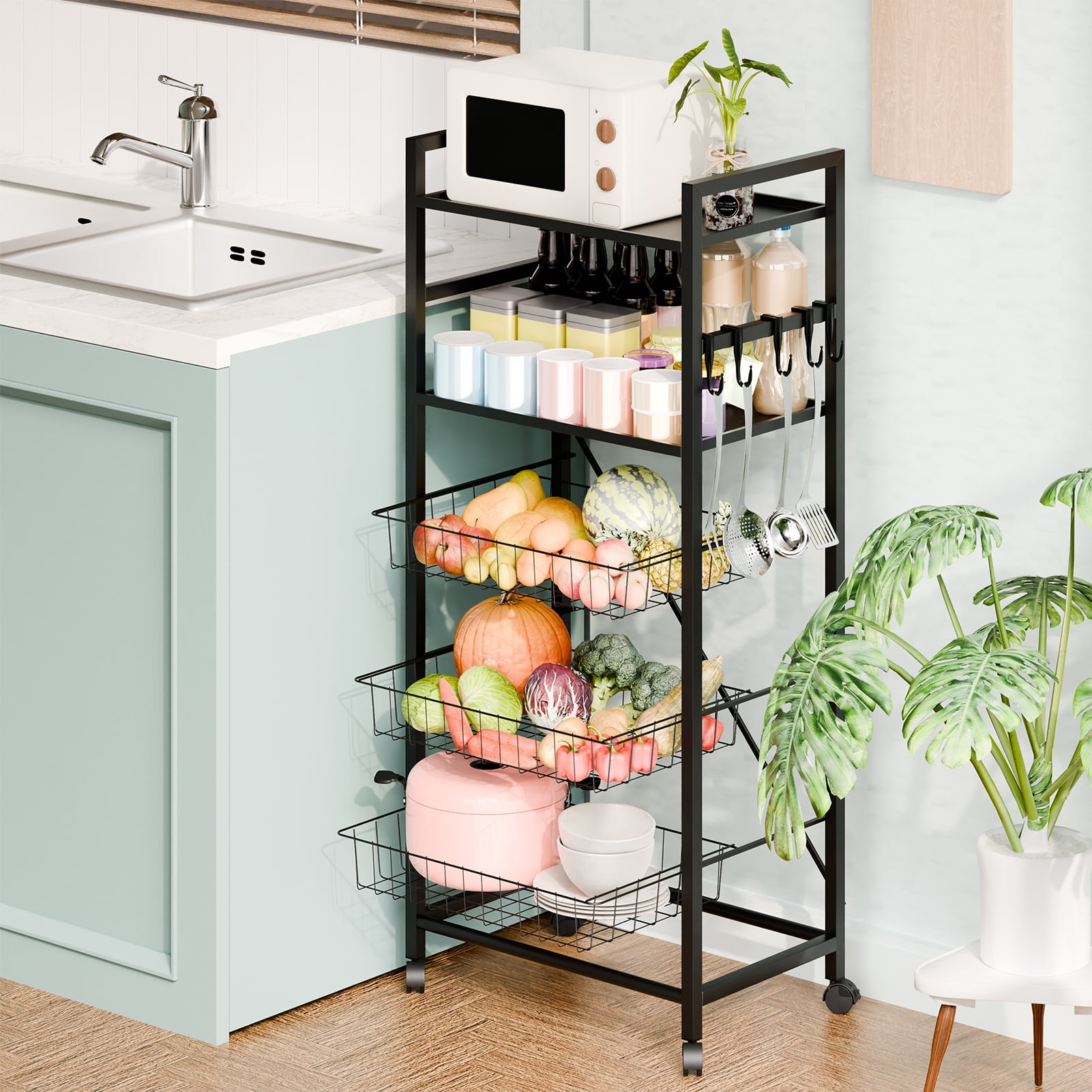 Trendix 5 Tier Stackable Metal Wire Storage Baskets with Wheels, Fruit ...