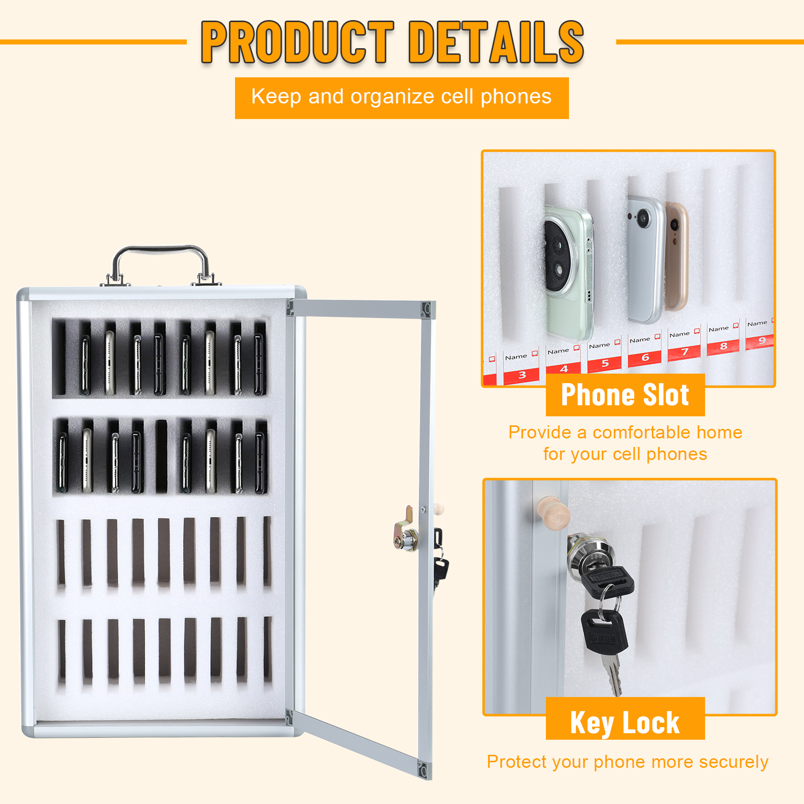 Trendix Cell Phone Locker Box, Aluminum Alloy Pocket Chart Storage ...