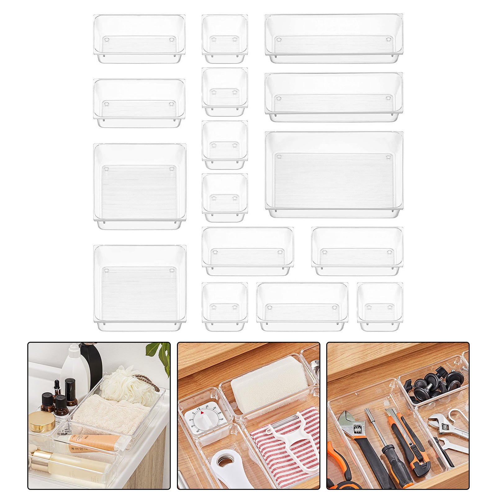 Trendix Clear Plastic Drawer Organizer Set with 1pcs Rubber Cushion, 15 ...
