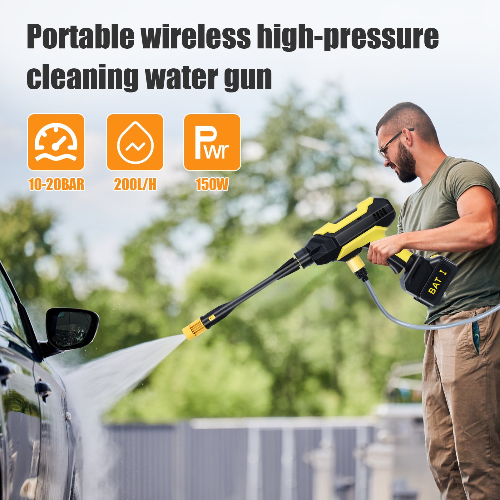 Trendix Cordless Pressure Washer, High-Pressure Car Washer Handheld ...