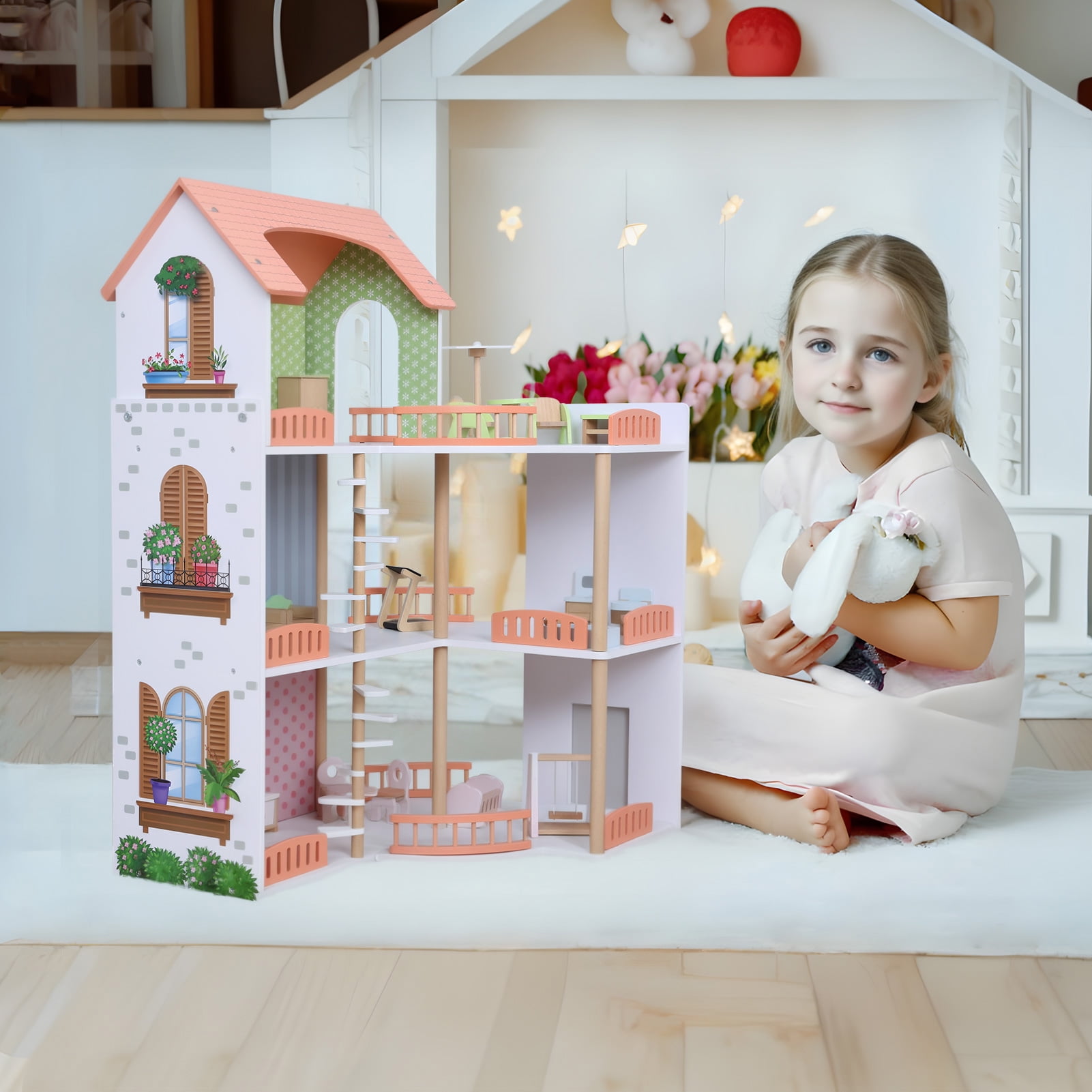 Trendix Dollhouse Kit, Wooden Dollhouse for Girls Play House Toy, House ...