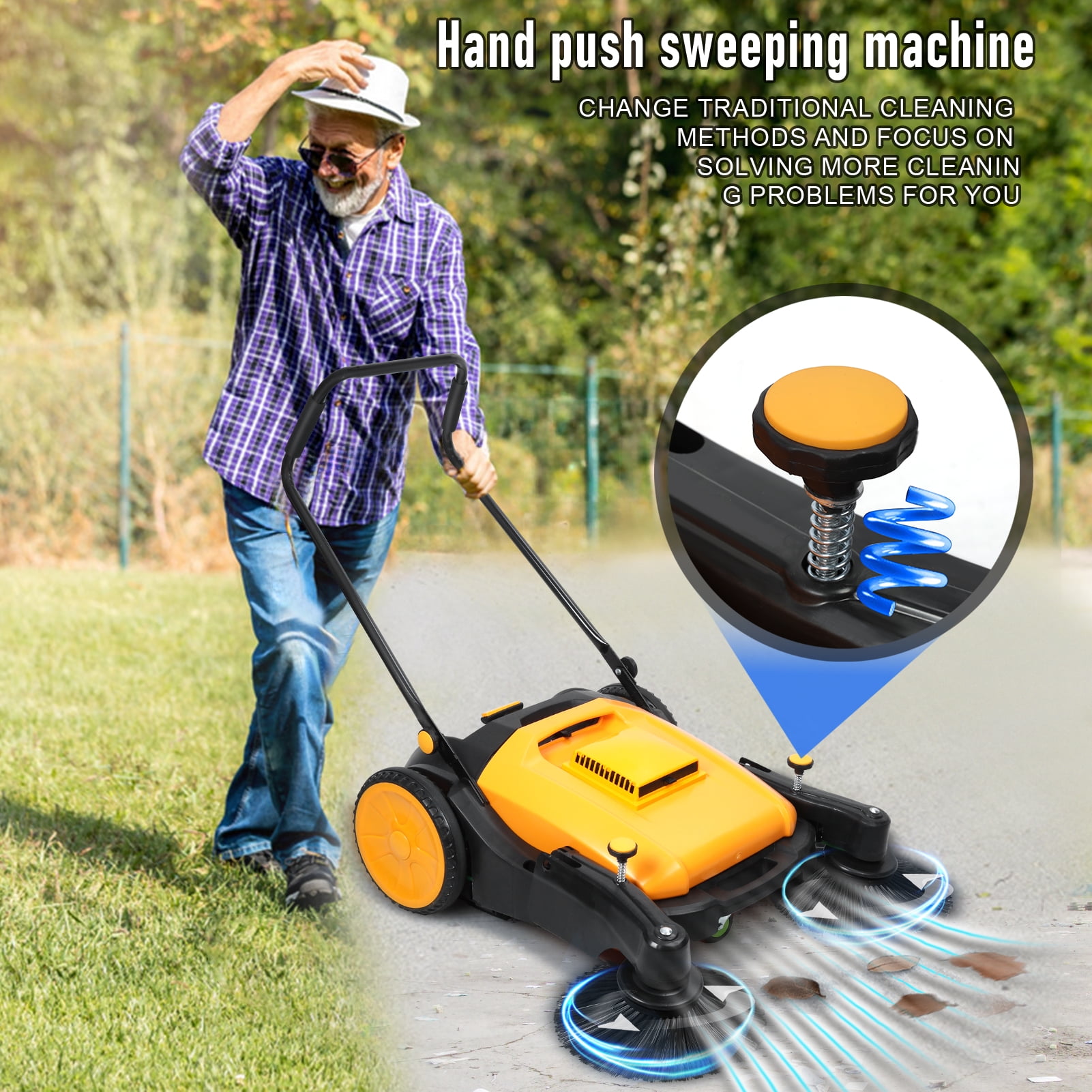 Trendix Floor Sweeper with 12 Gal Waste Container, 38-inch Walk-Behind ...