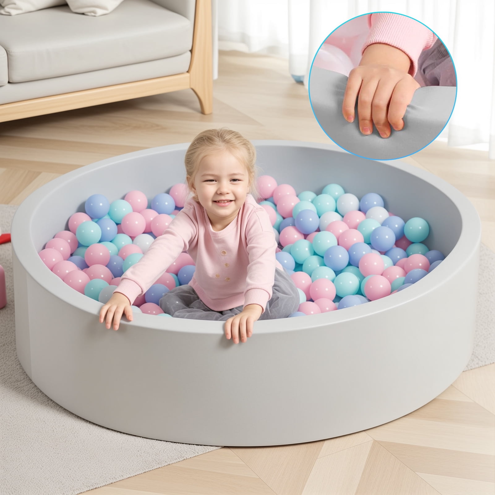 Trendix Foam Ball Pit, 35.43"x 12.6" Large Ball Pits for Toddlers, Grey ...