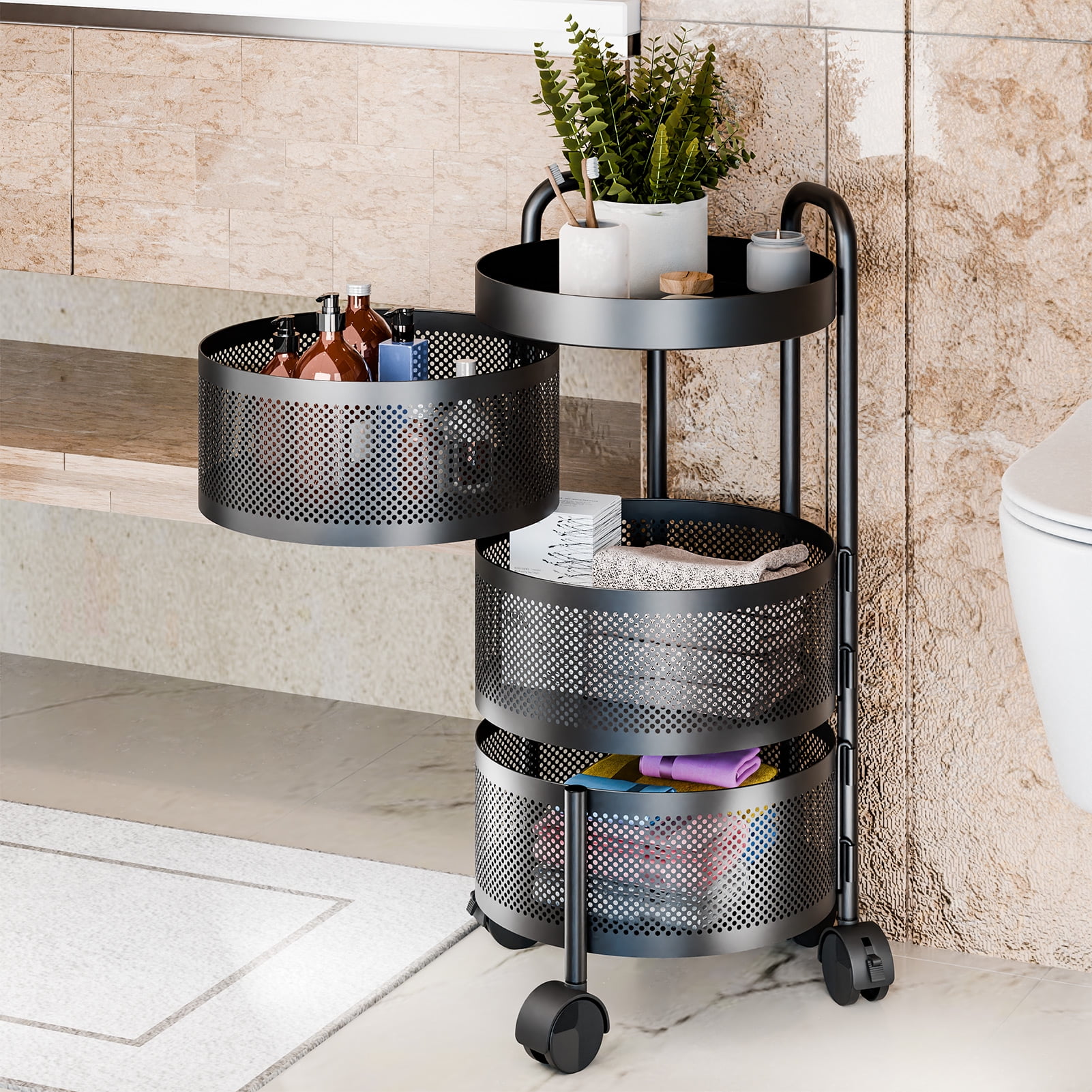 Trendix Fruit and Vegetable Storage Cart, Rotating Storage Rack with ...