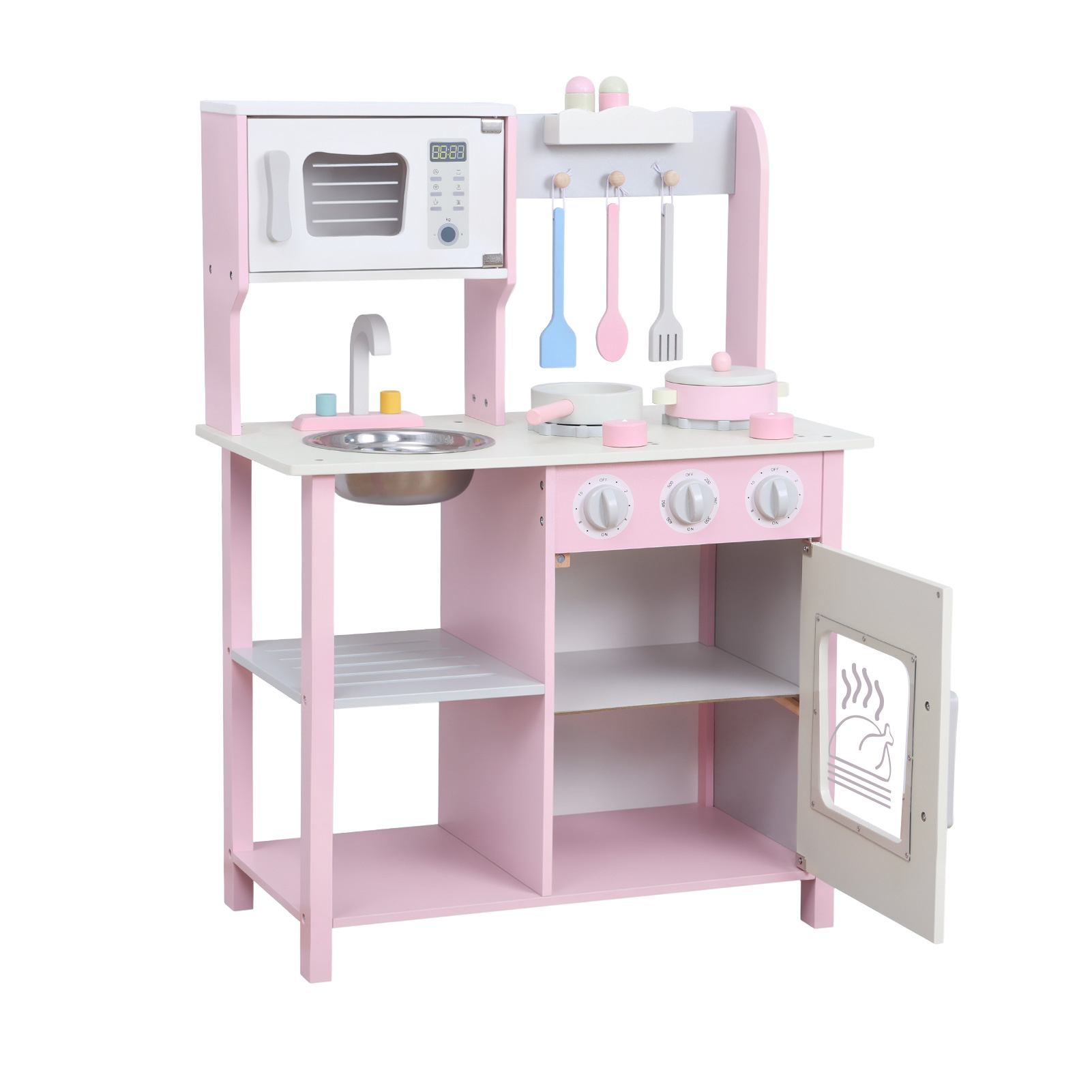 Trendix Kids Kitchen Playset, Wooden Pretend Play Kitchen Set Toy with ...