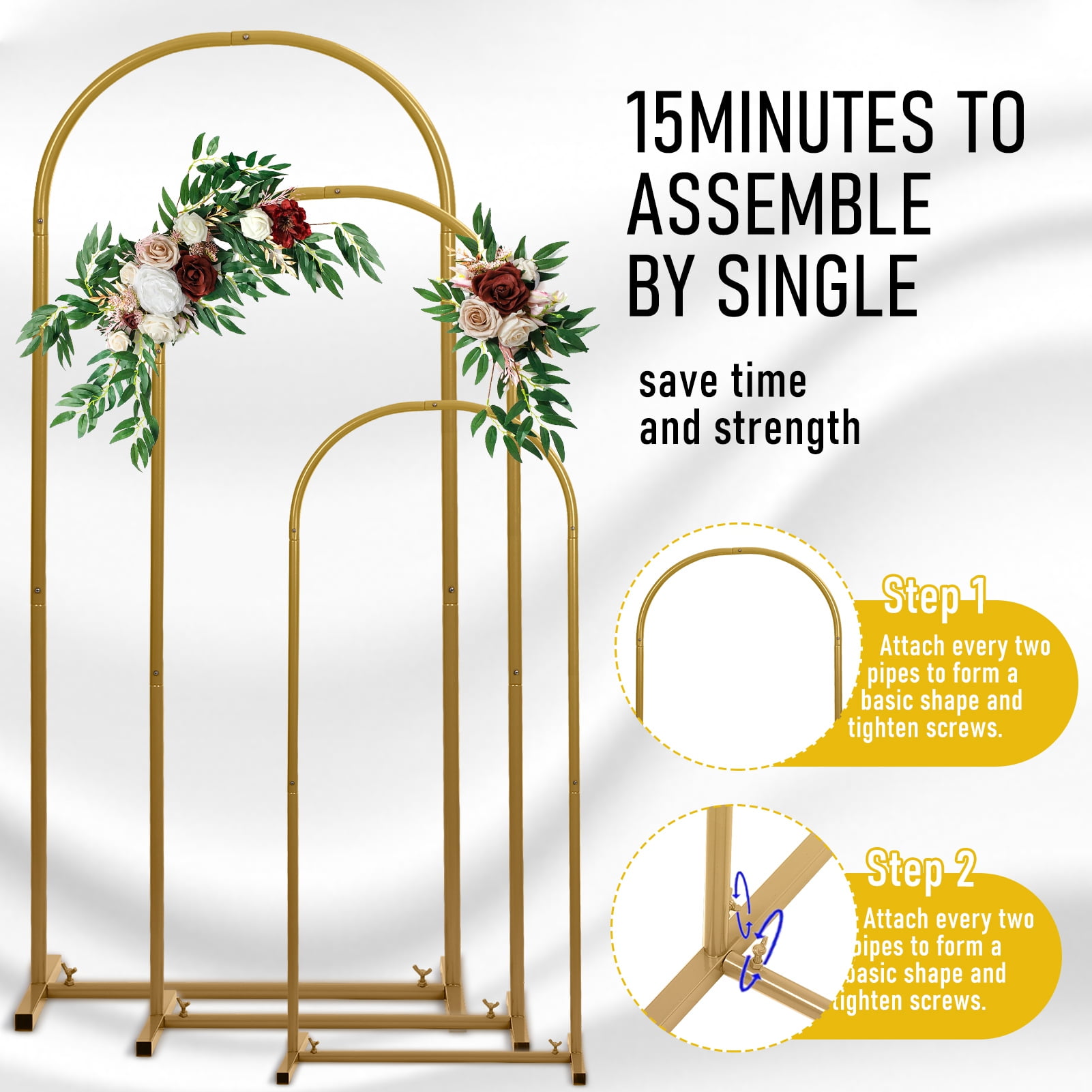 Trendix Metal Arch Backdrop Stand Set of 3 (6 ft, 5 ft, 4 ft) Flower ...