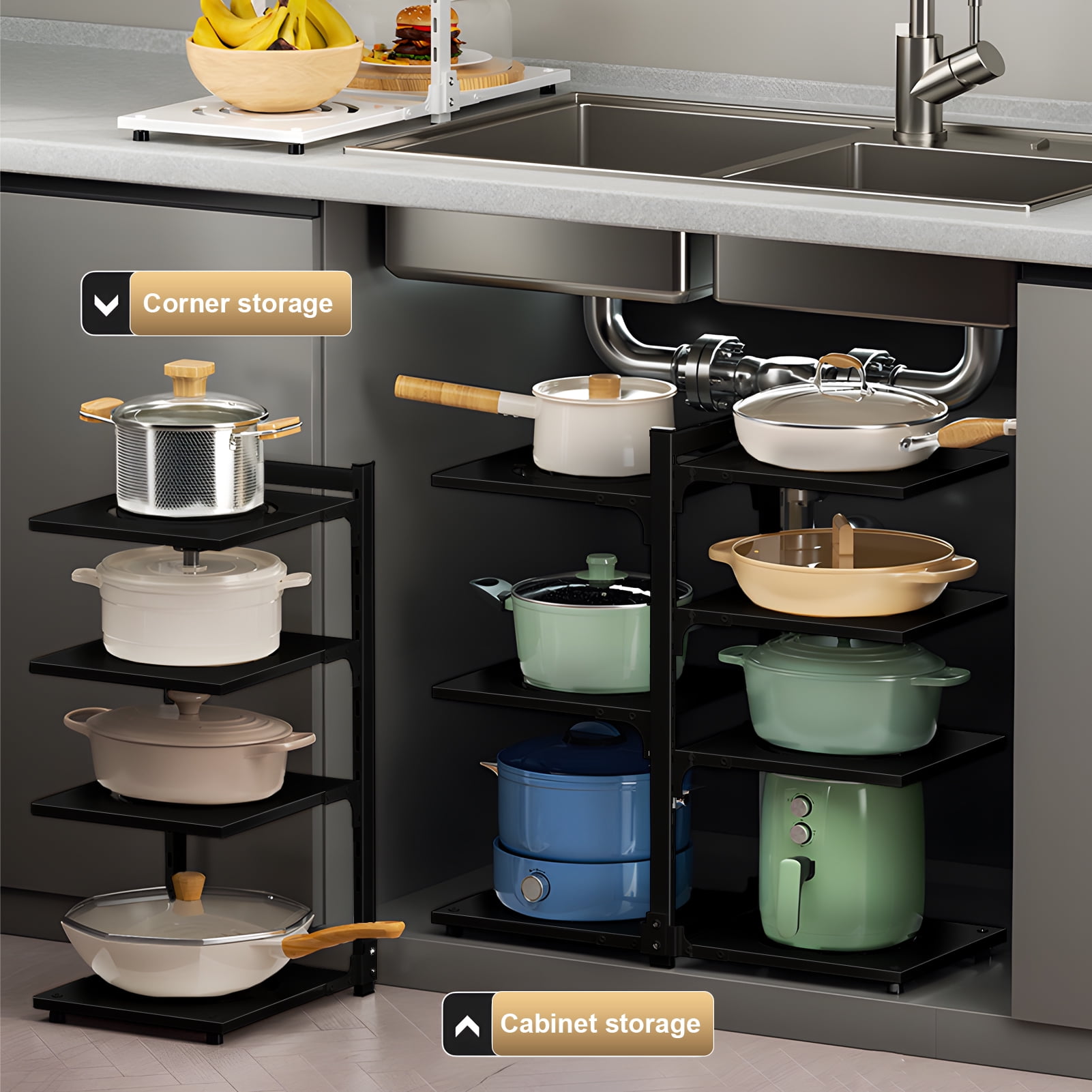 Trendix Pots and Pans Organizer for Cabinet, Snap-on Pot Pan Organizer ...