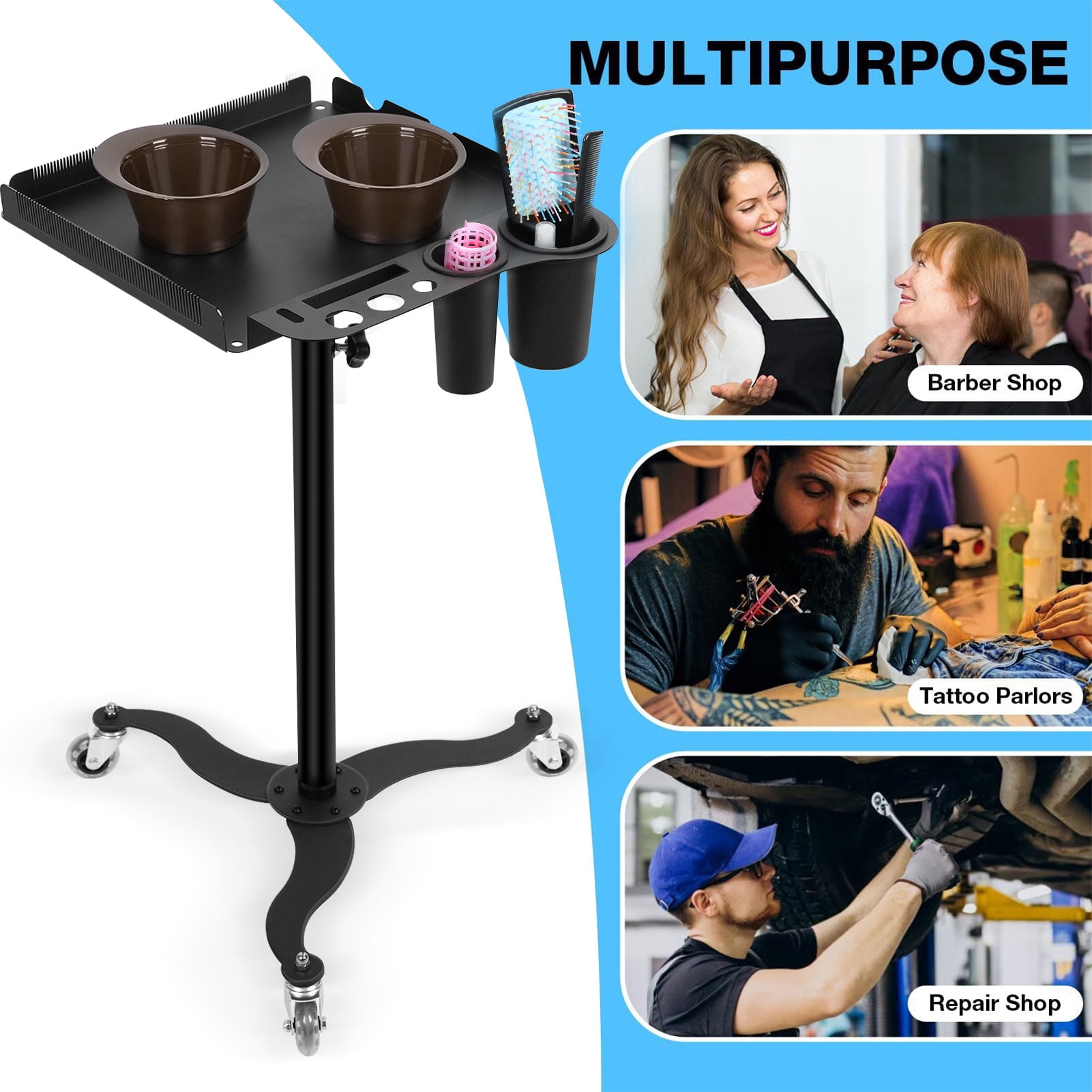 Trendix Rolling Salon Tray on Wheels, Metal Hairstylist Tray Rolling ...