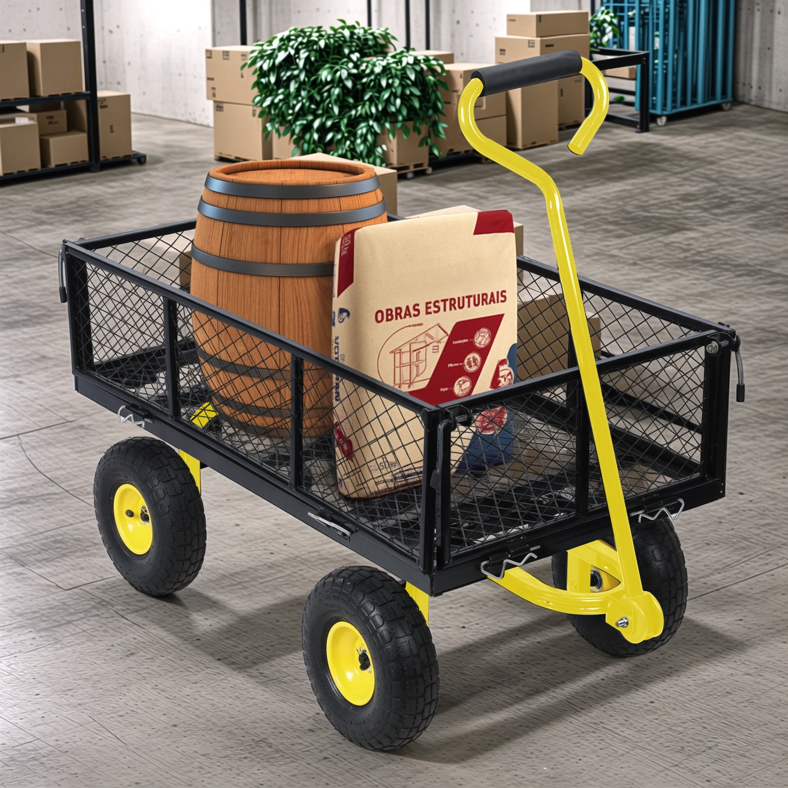 Trendix Steel Garden Cart with Removable Sides, Heavy Duty Mesh Metal ...