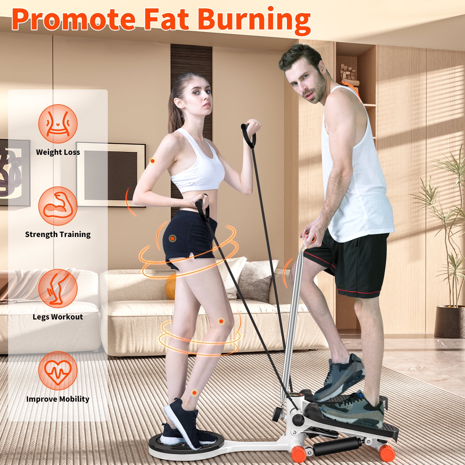 Trendix Steppers for Exercise, Multi-Function Mini Stair Stepper Machine with Resistance Bands ...