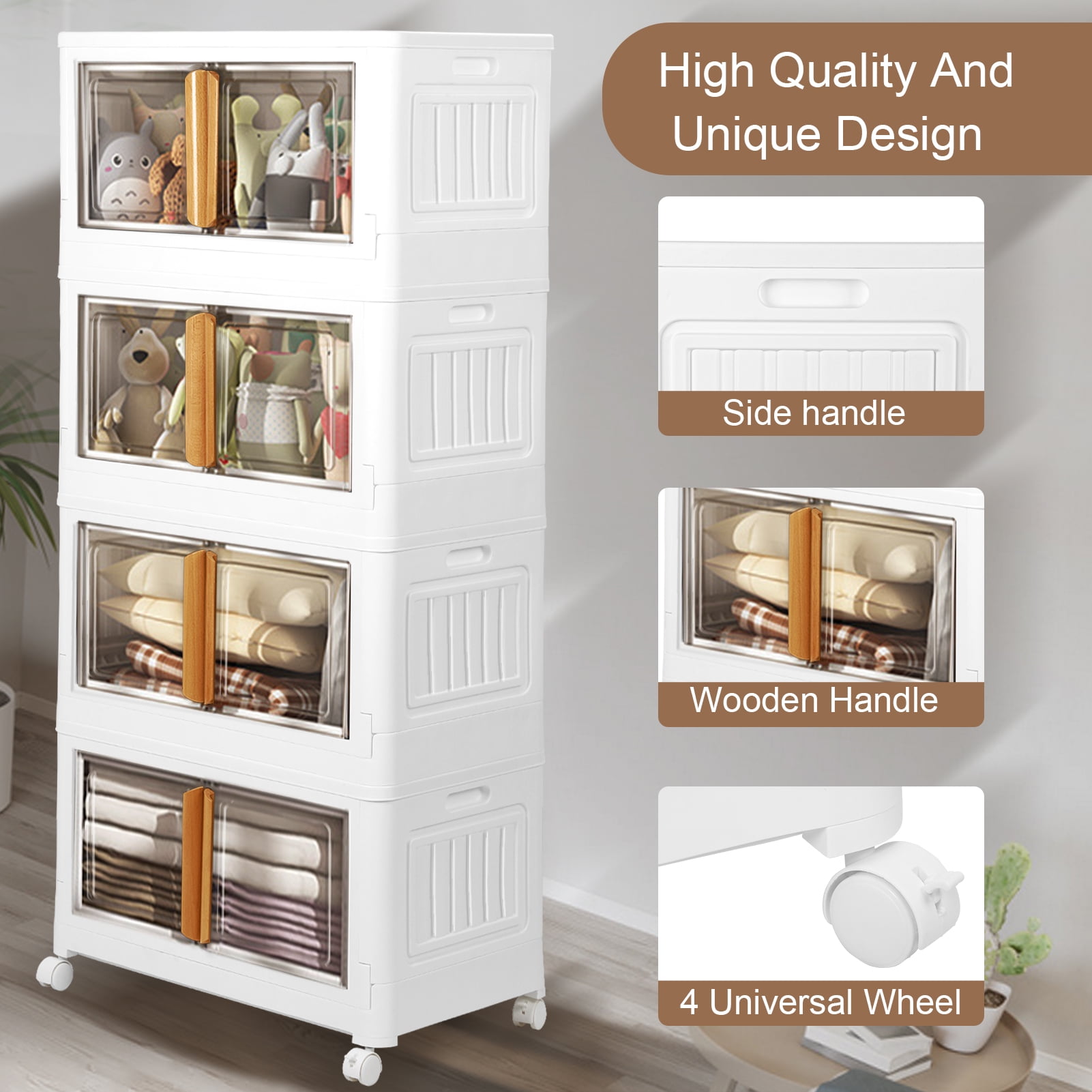 Trendix Storage Bins with Lids, Storage Organizer Bin with Casters, 4 ...