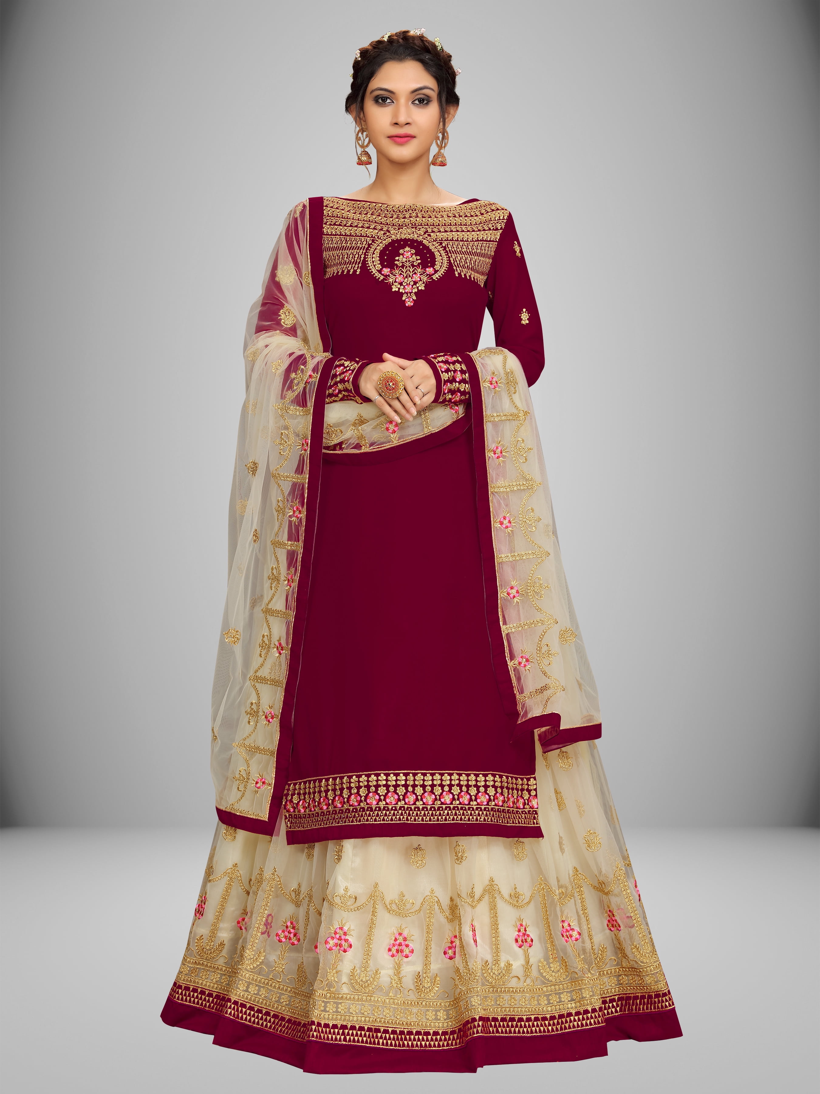 Trendmalls Women's Wear Georgette Fabric Wedding Wear Embroidered ...