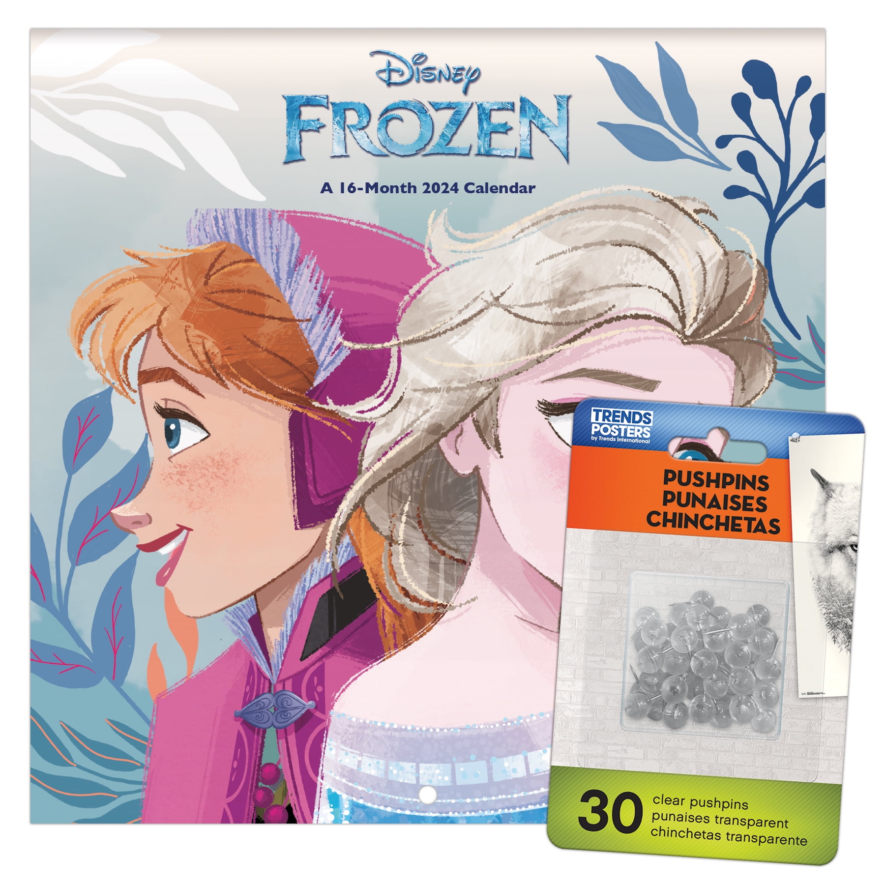 Trends International 2024 Disney Frozen Mini Wall Calendar & Push Pins ...