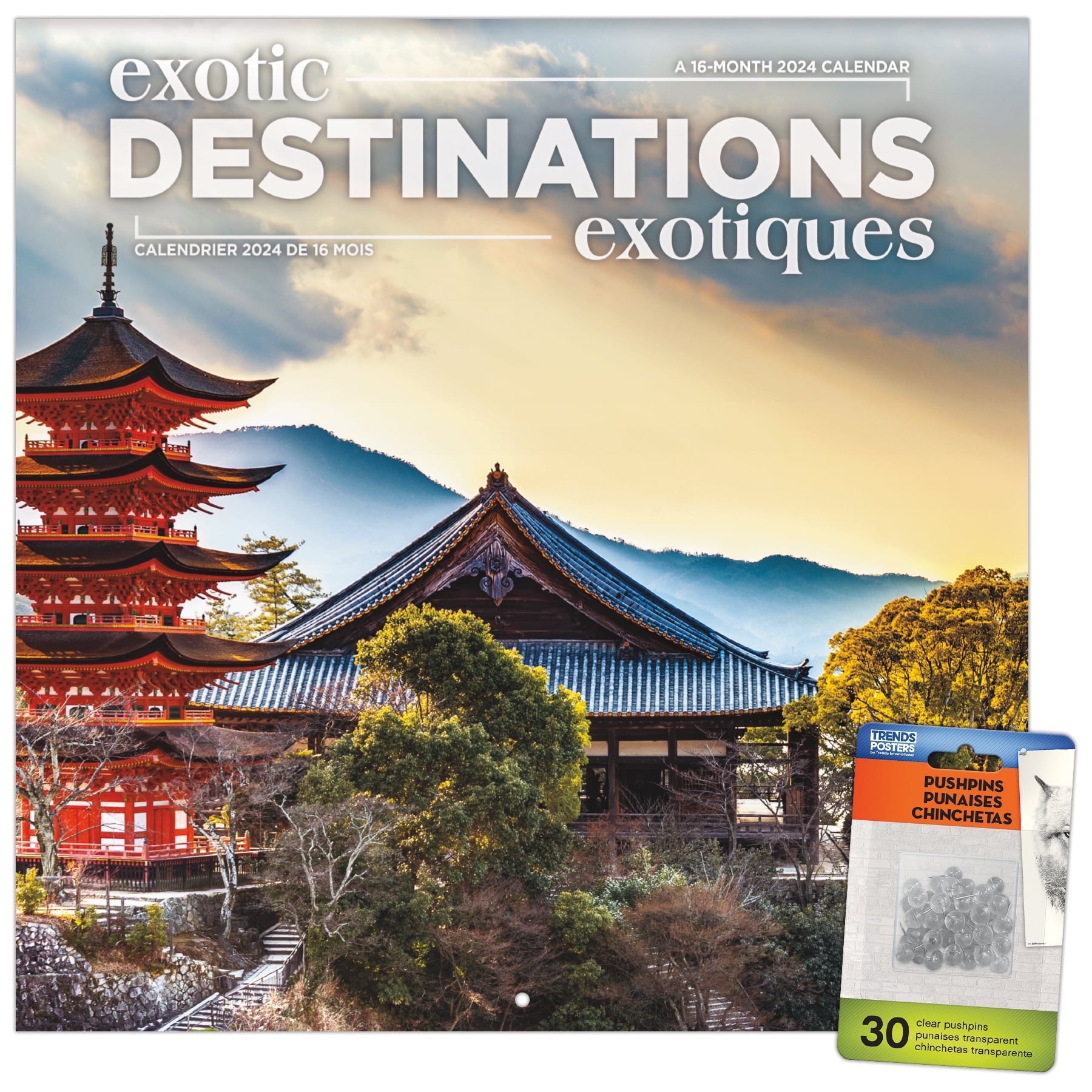 Trends International 2024 Exotic Destinations Wall Calendar & Push Pins ...