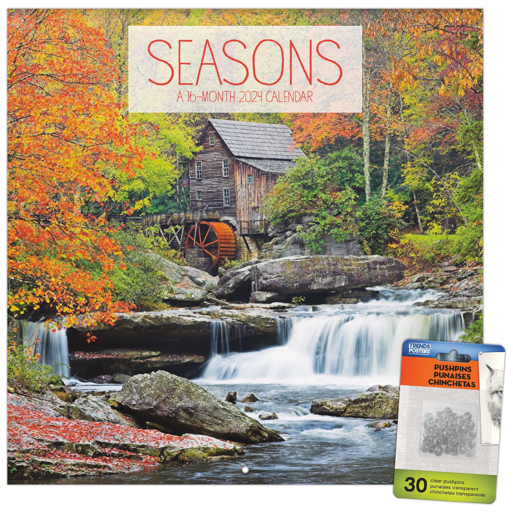 Trends International 2024 Seasons Wall Calendar & Push Pins - Walmart.com