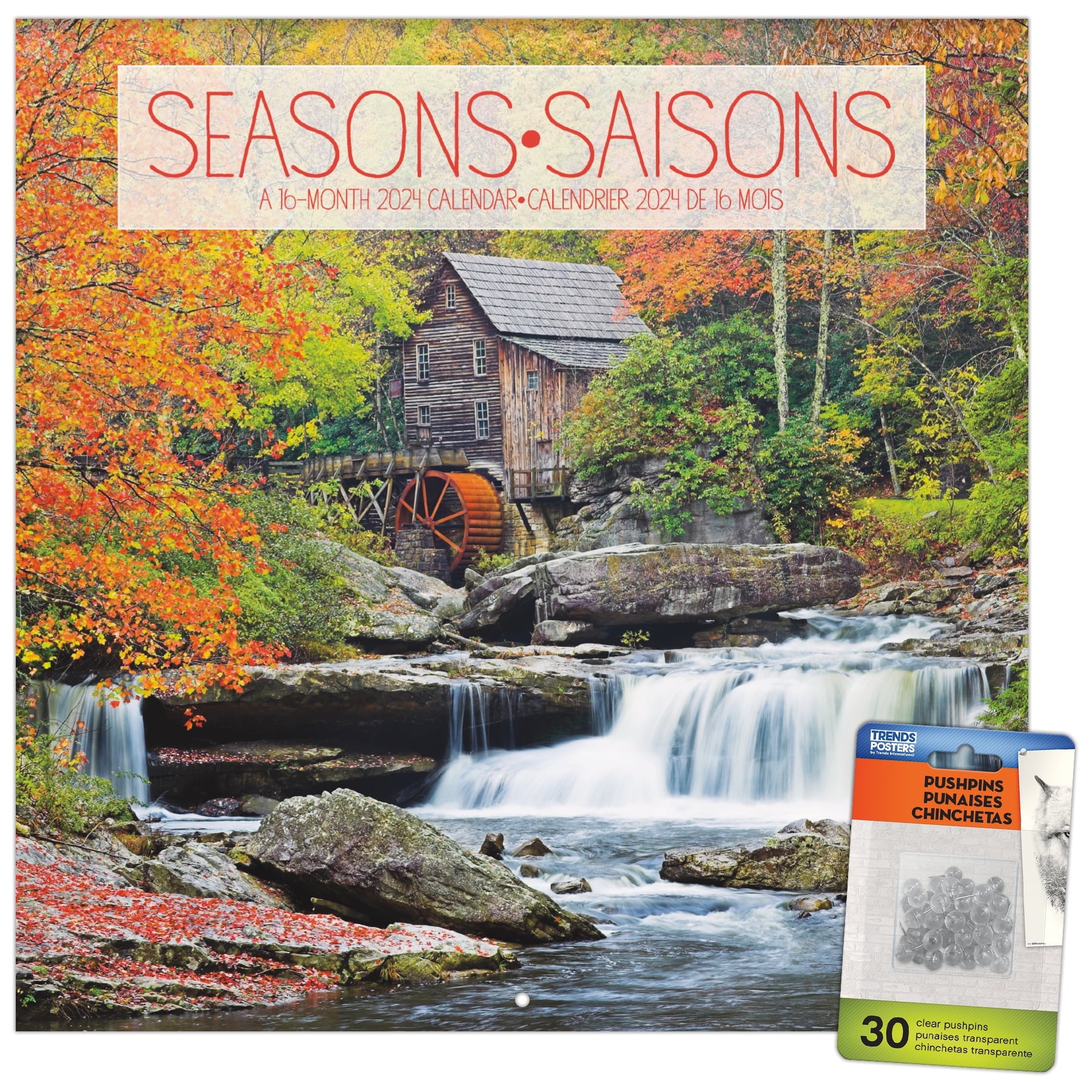 Trends International 2024 Seasons Wall Calendar & Push Pins - Walmart.com