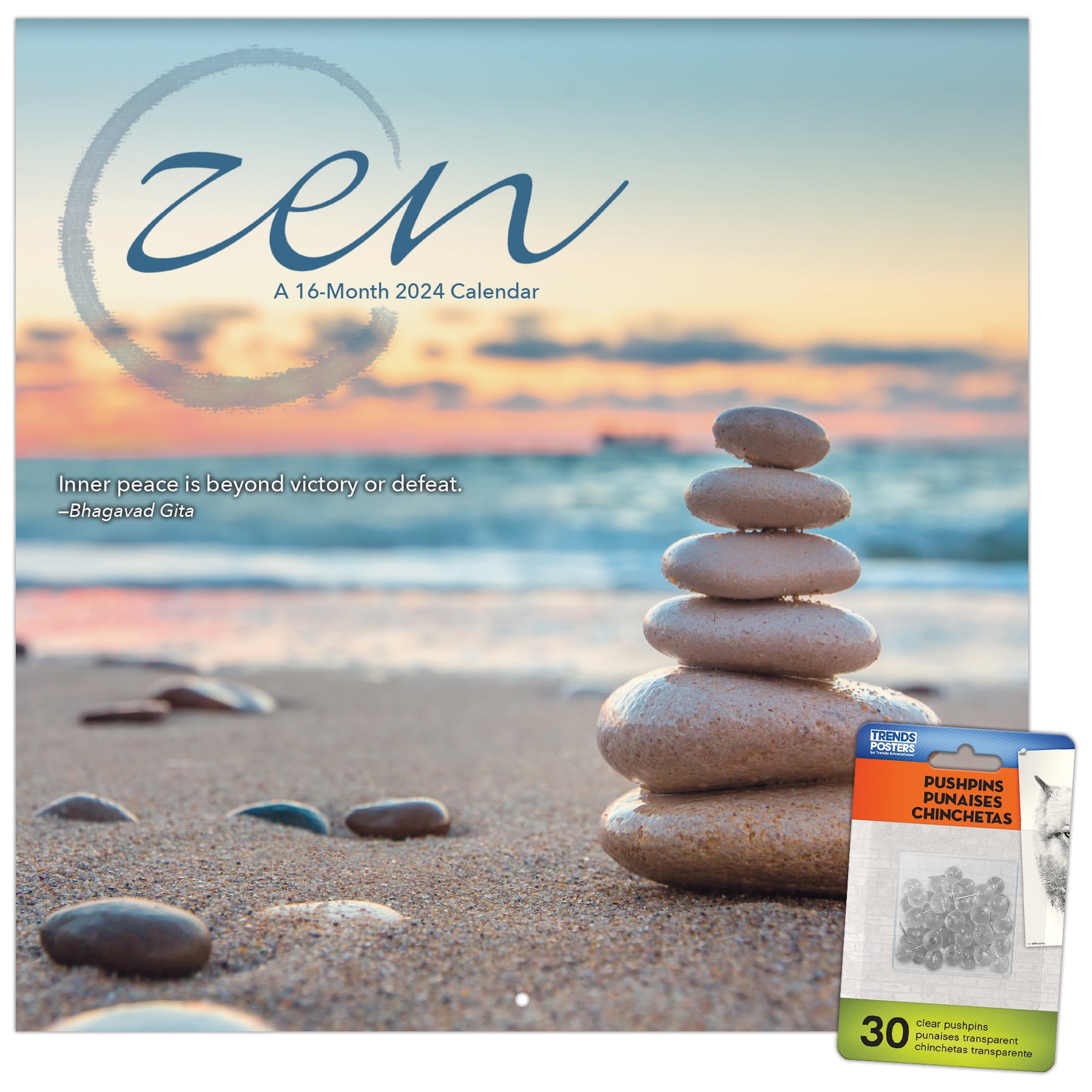 Trends International 2024 Zen Wall Calendar & Push Pins - Walmart.com