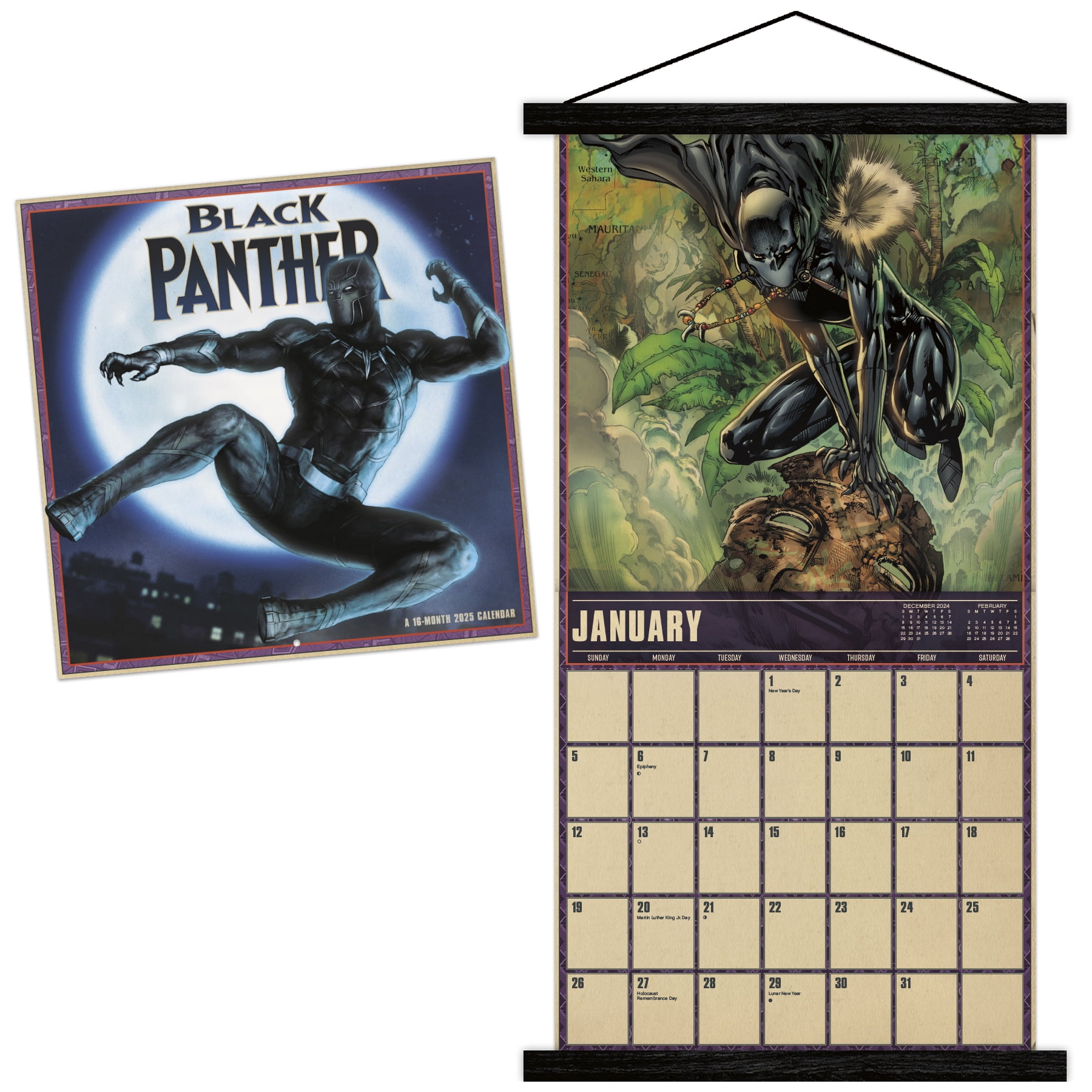 Trends International 2025 Black Panther Wall Calendar & Magnetic Frame ...