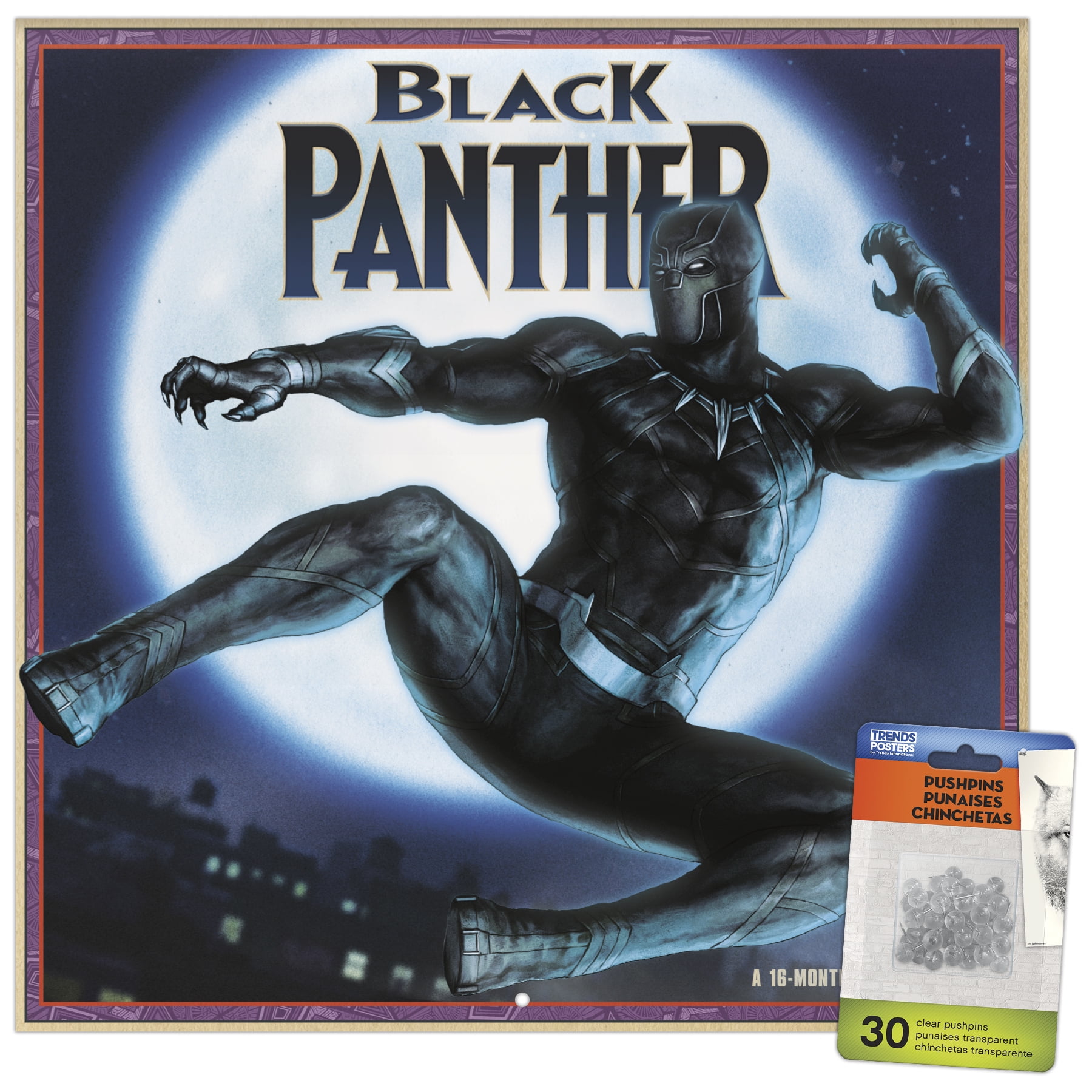 Trends International 2025 Black Panther Wall Calendar & Push Pins ...